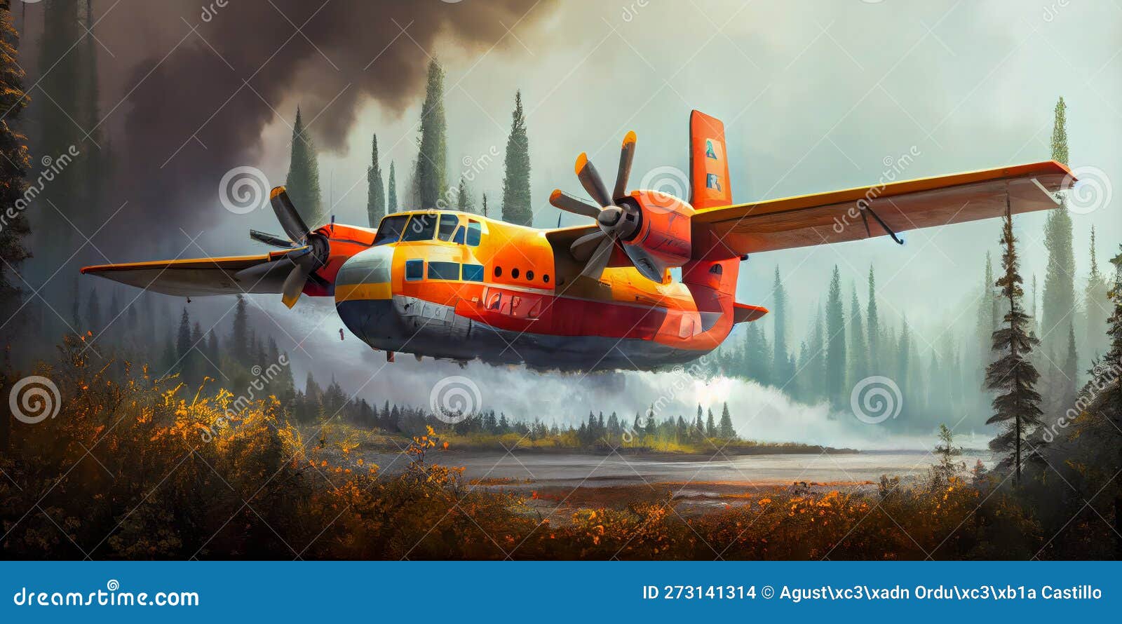 Fire Plane Dropping Water on a Forest Fire. Ia Generative. Stock ...