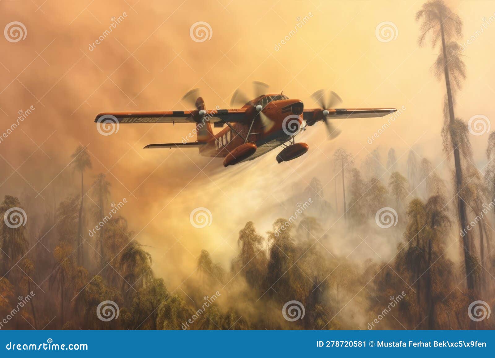 A Fire Plane Pouring Water To Put Out a Forest on Fire. Generative AI ...