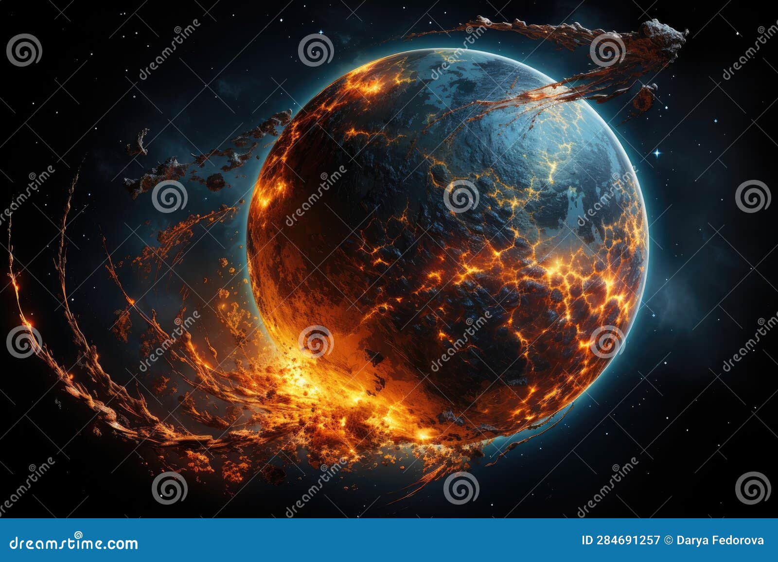 Fire Planet Burning in Space. Global Catastrophe Concept Illustration ...