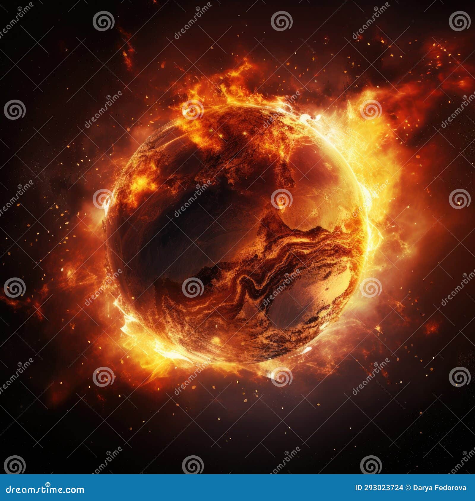 Fire Planet Burning in Space. Global Catastrophe Concept Illustration ...