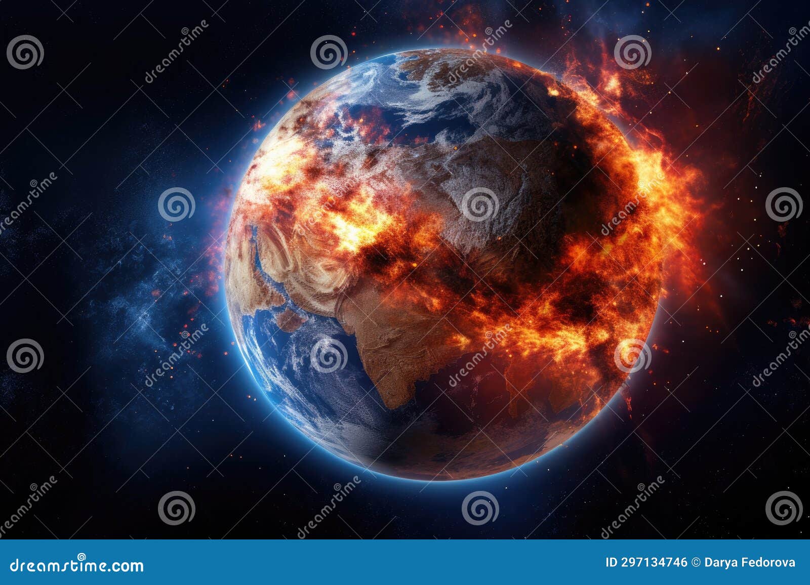 Fire Planet Burning in Space. Global Catastrophe Concept Illustration ...