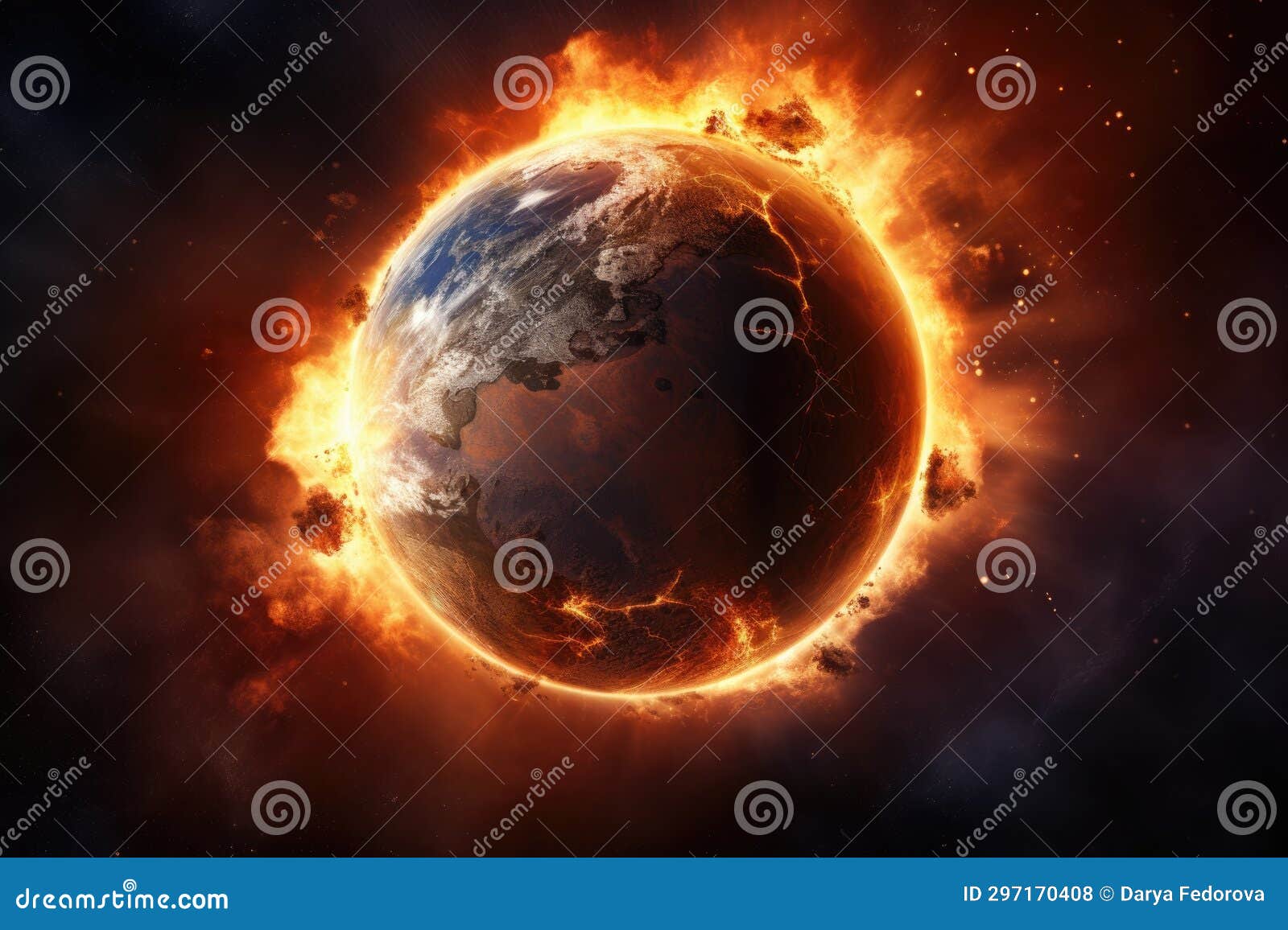 Fire Planet Burning in Space. Global Catastrophe Concept Illustration ...