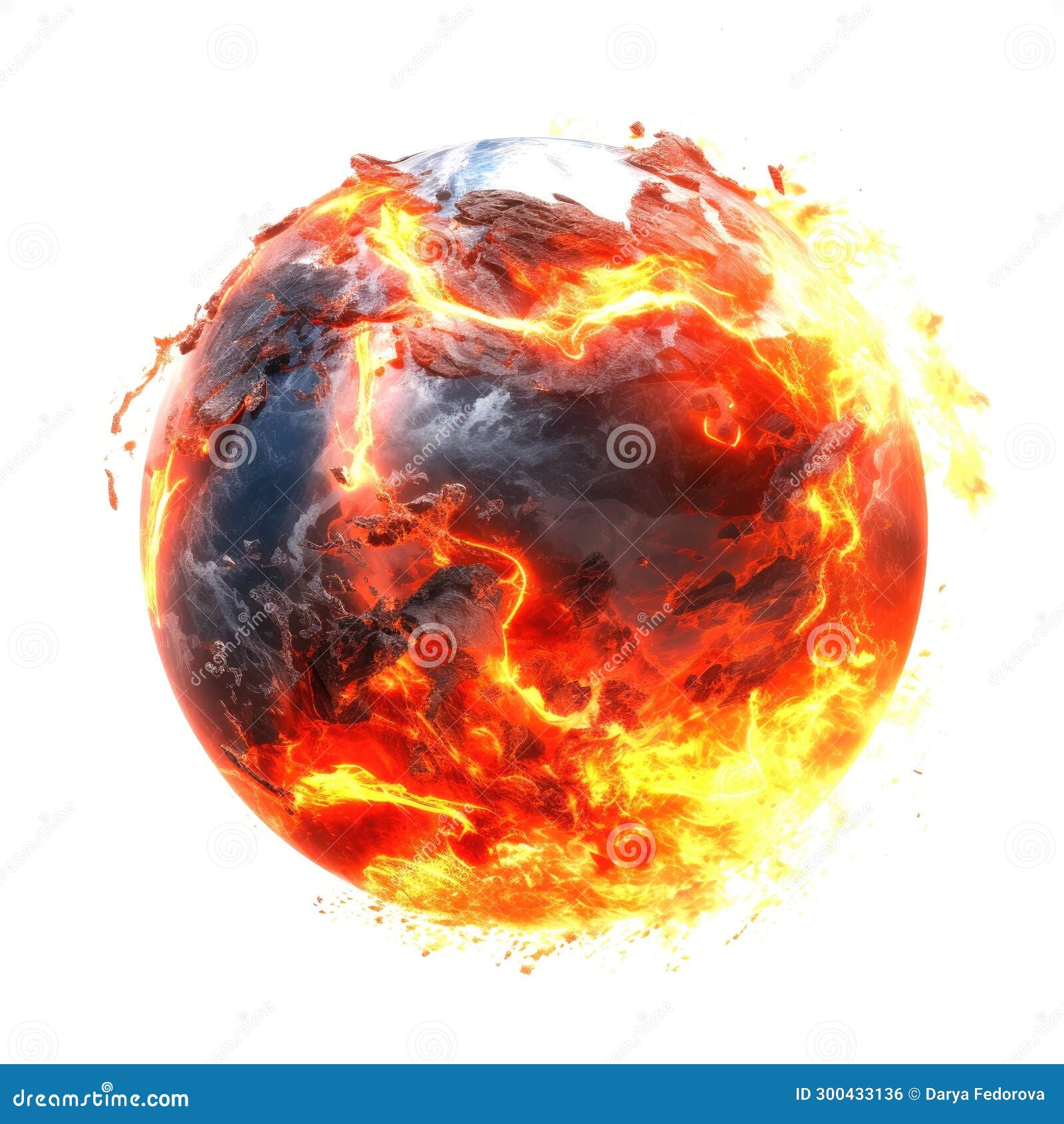 Fire Planet Burning on White Background. Global Catastrophe Concept ...