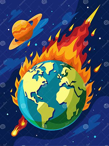 Fire Planet Earth with Burning Flame Design Stock Illustration ...