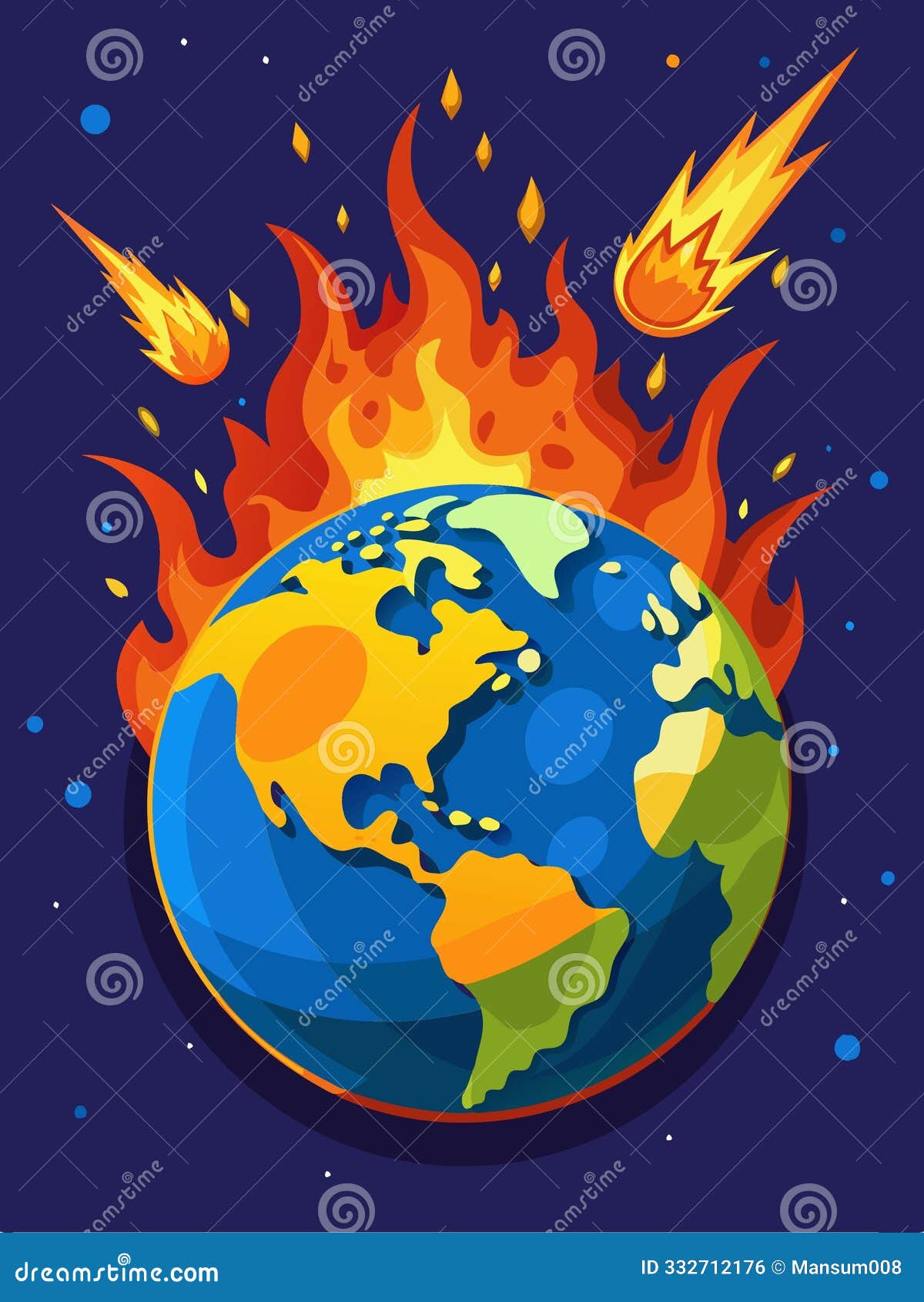 Fire Planet Earth with Burning Flame Design Stock Illustration ...