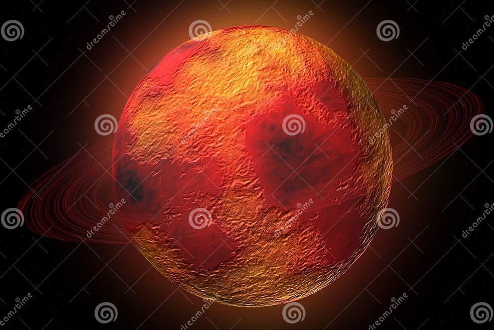 Fire Planet with Rings and Glow Stock Illustration - Illustration of ...