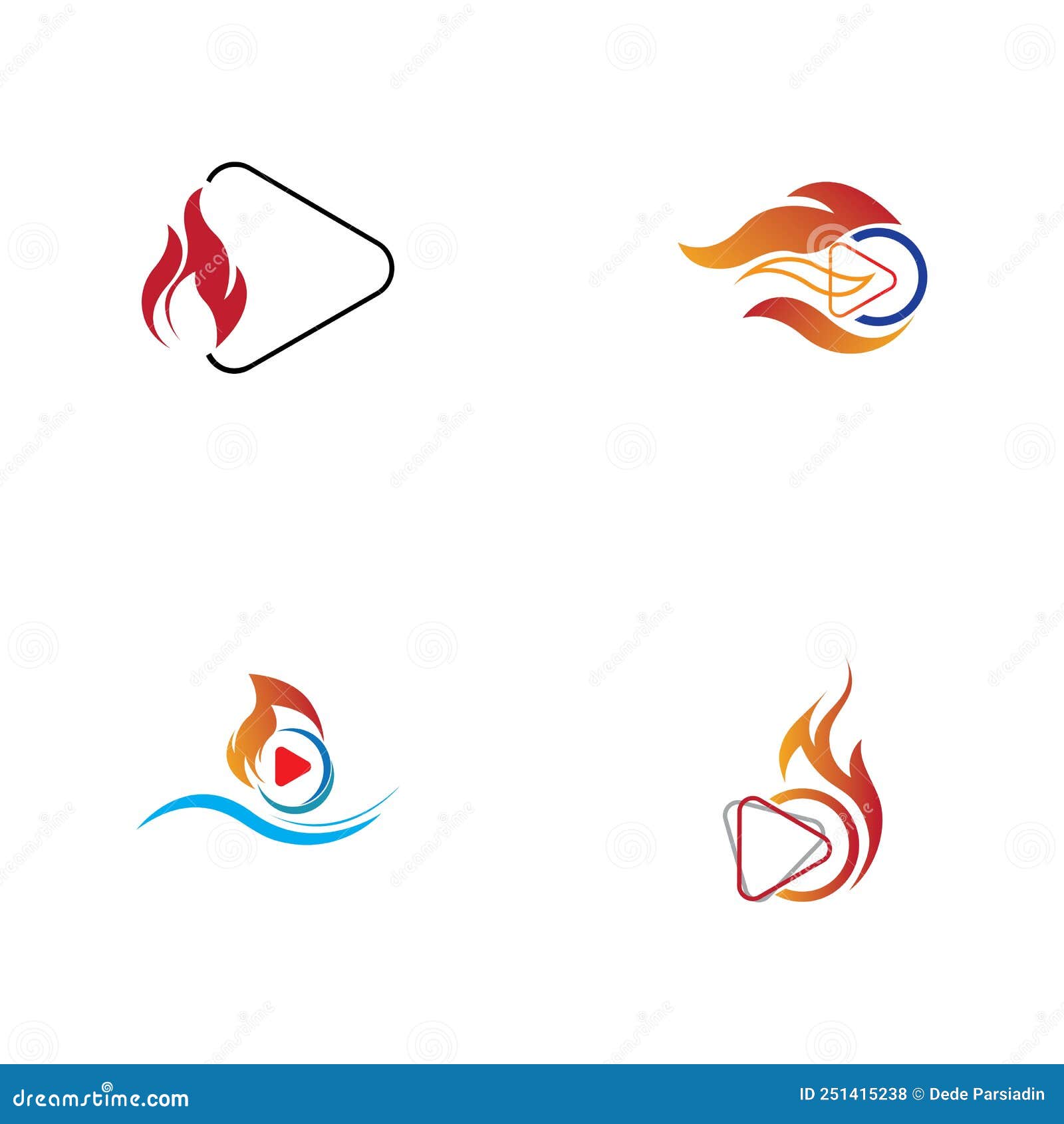 Fire and Play Button Logo Design Template Stock Vector - Illustration ...