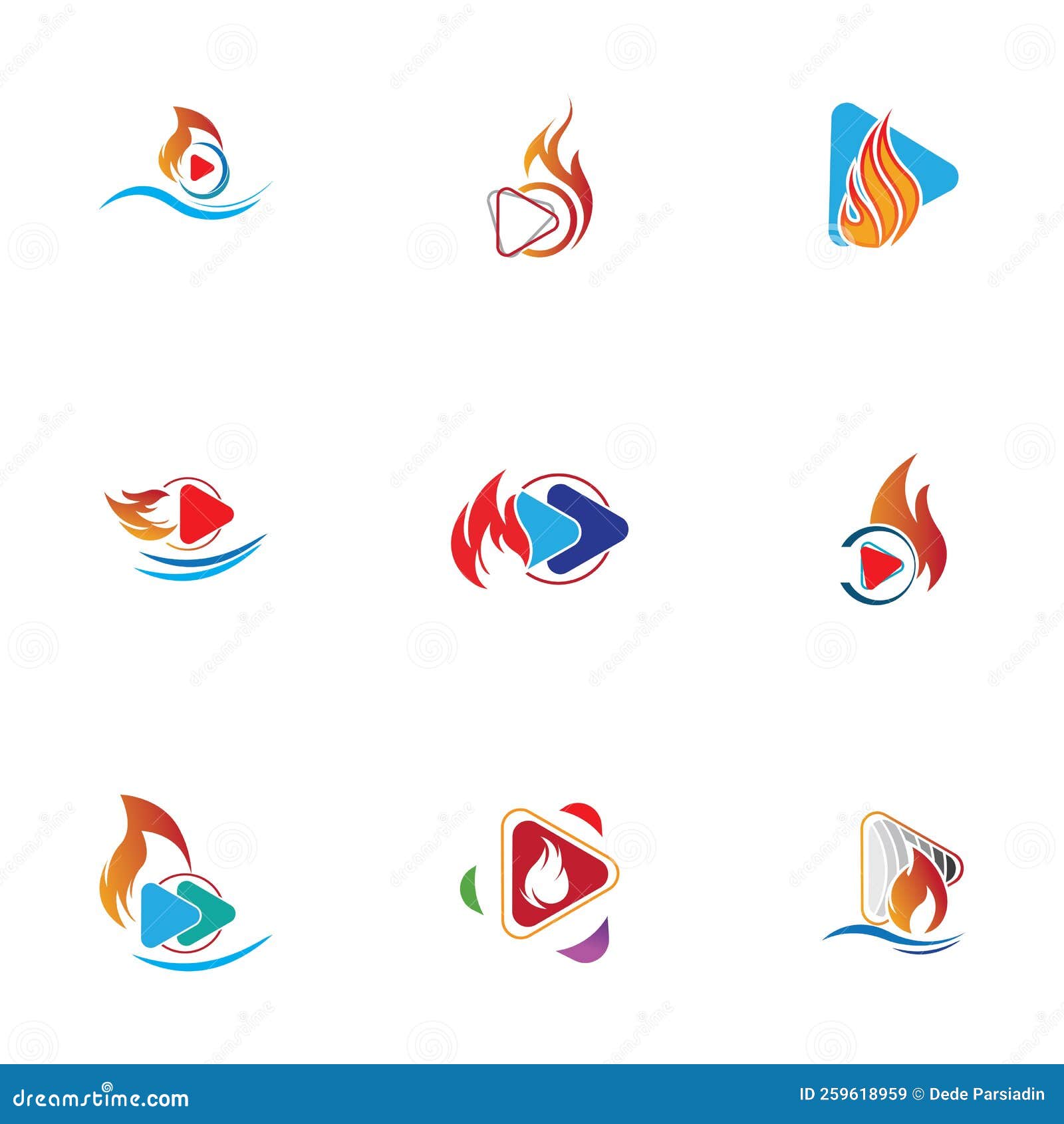 Fire and Play Button Logo Design Template Stock Vector - Illustration ...