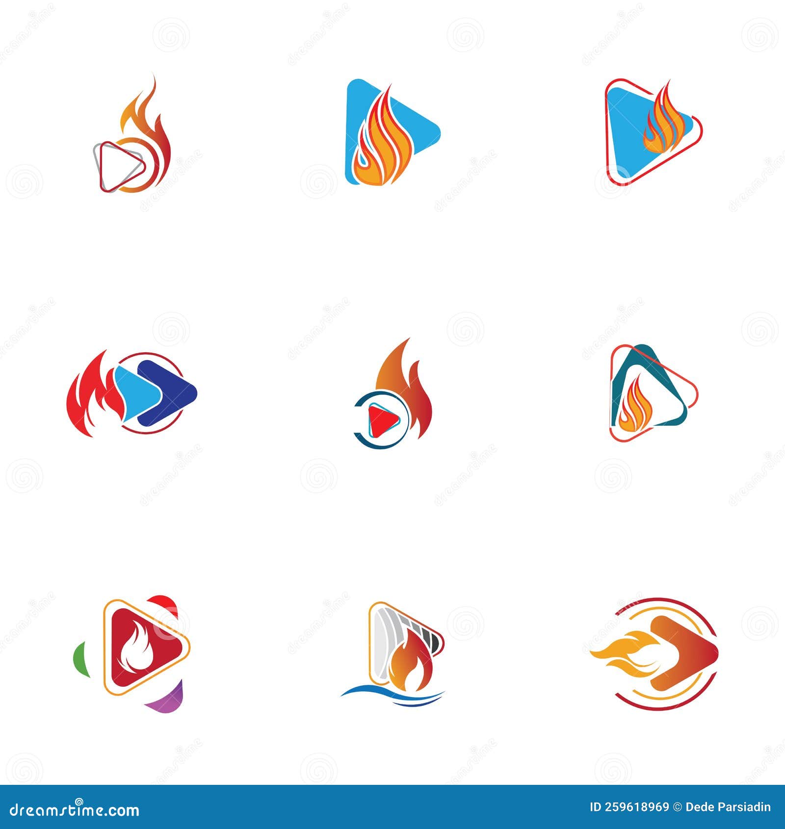 Fire and Play Button Logo Design Template Stock Vector - Illustration ...