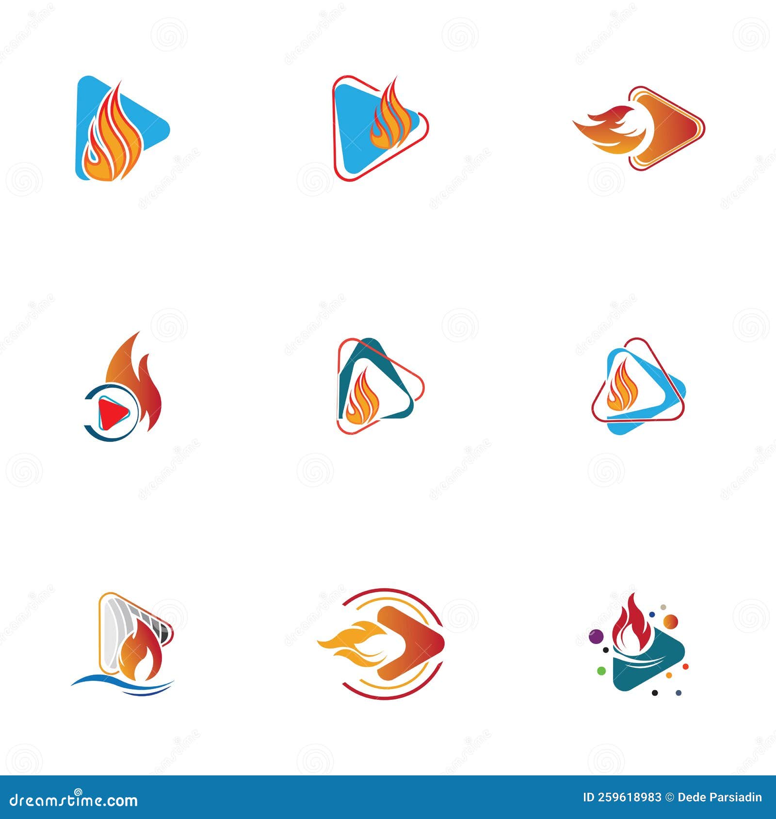 Fire and Play Button Logo Design Template Stock Vector - Illustration ...