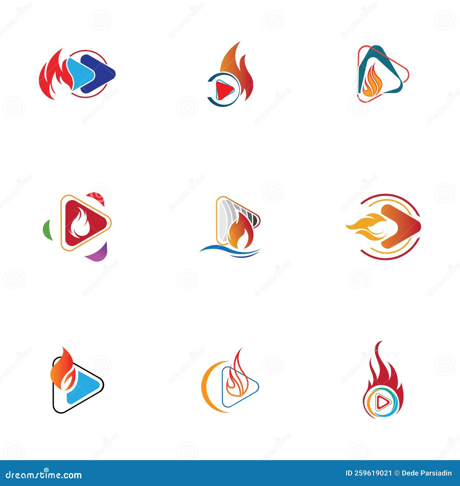 Fire and Play Button Logo Design Template Stock Vector - Illustration ...