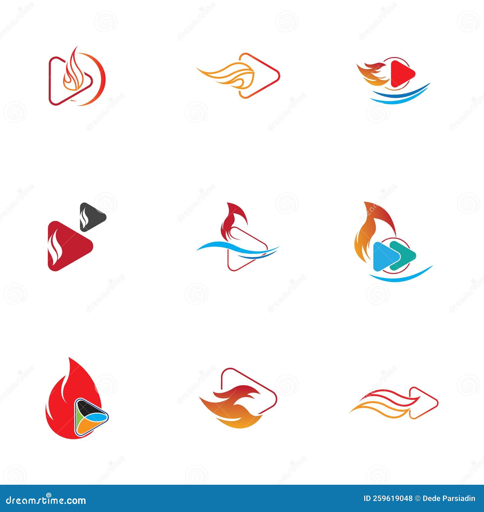 Fire and Play Button Logo Design Template Stock Vector - Illustration ...