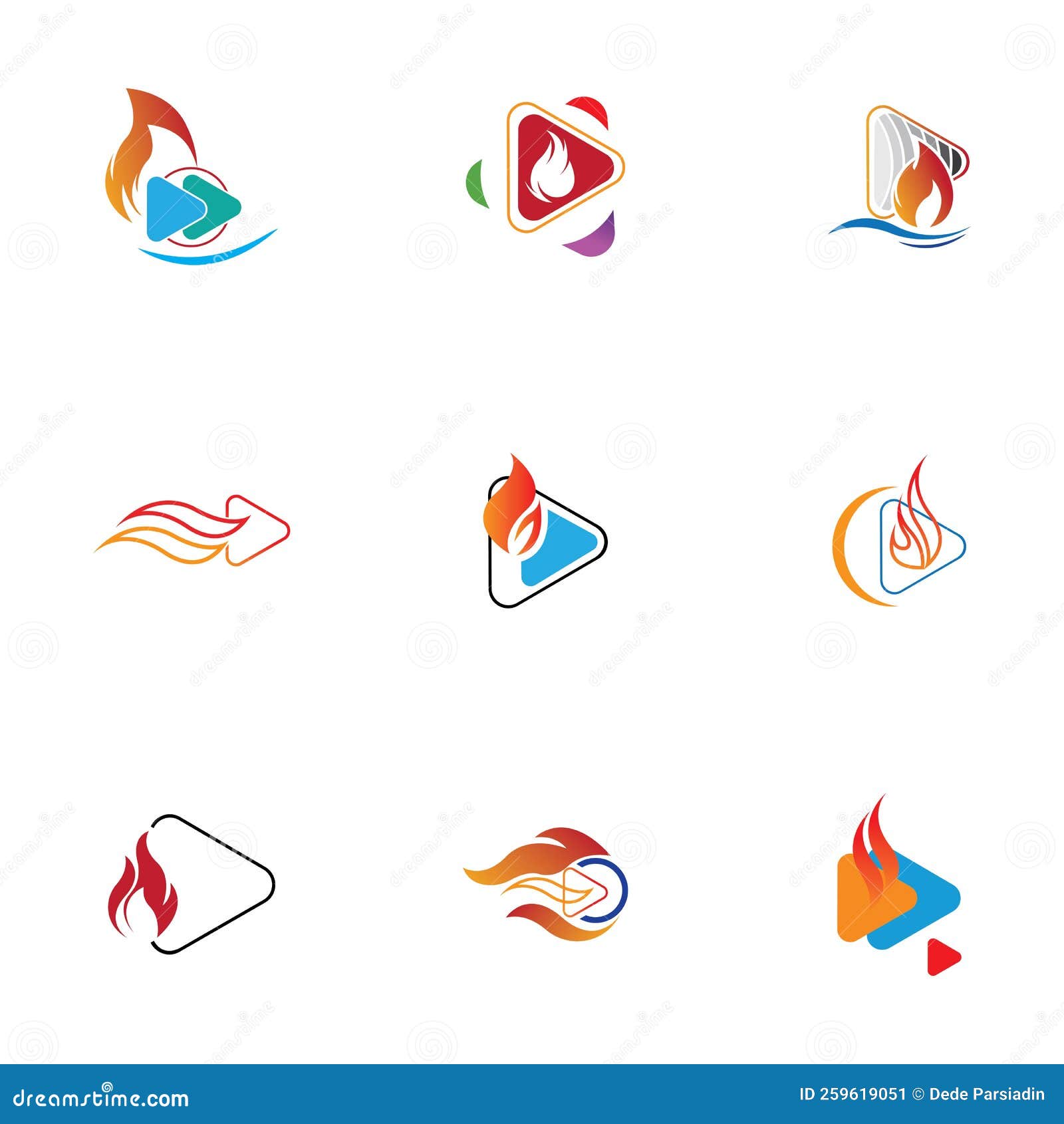 Fire and Play Button Logo Design Template Stock Vector - Illustration ...