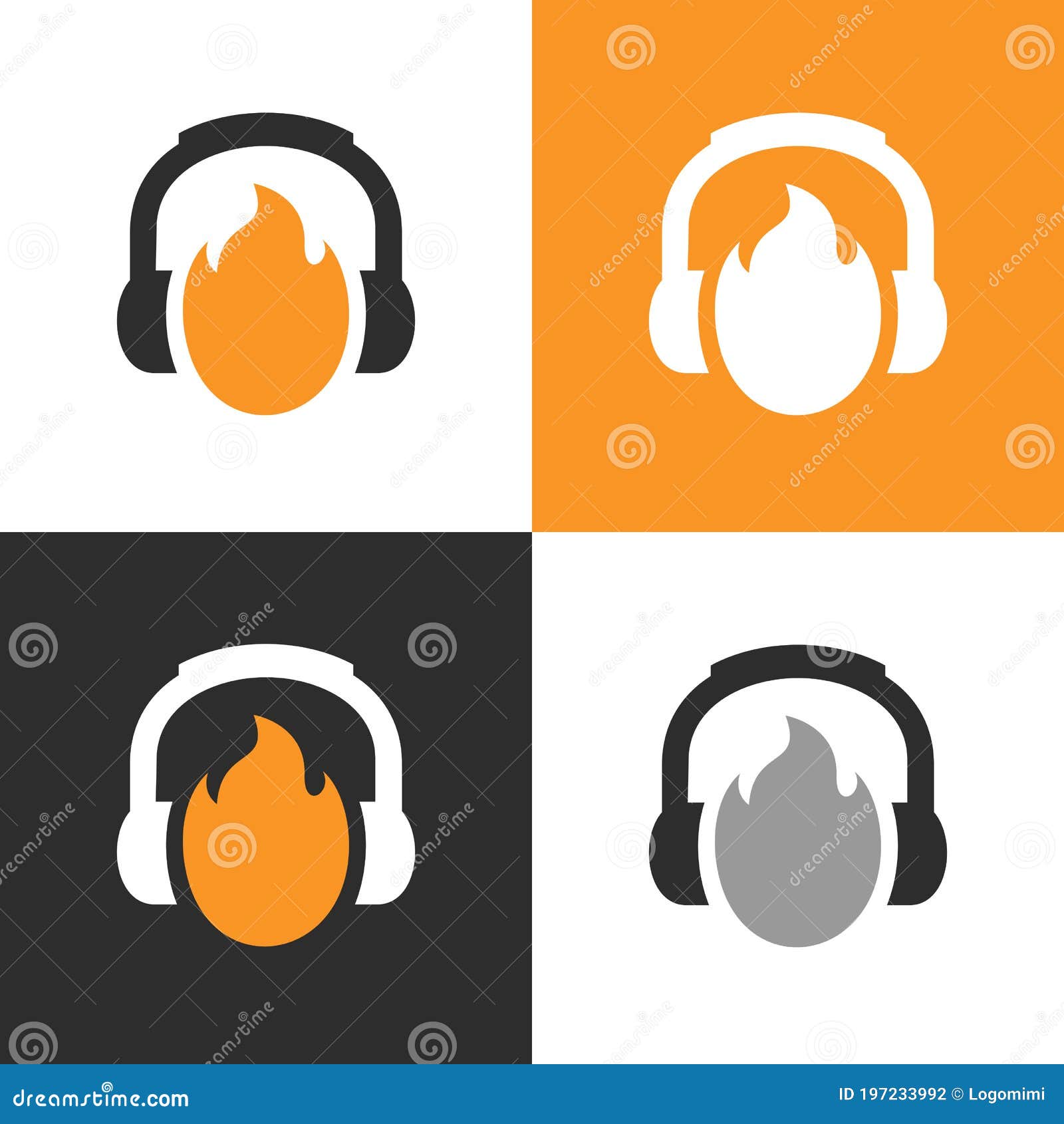 Fire Podcast Logo Template, Headset and Flame Icon, Burning Headphone ...