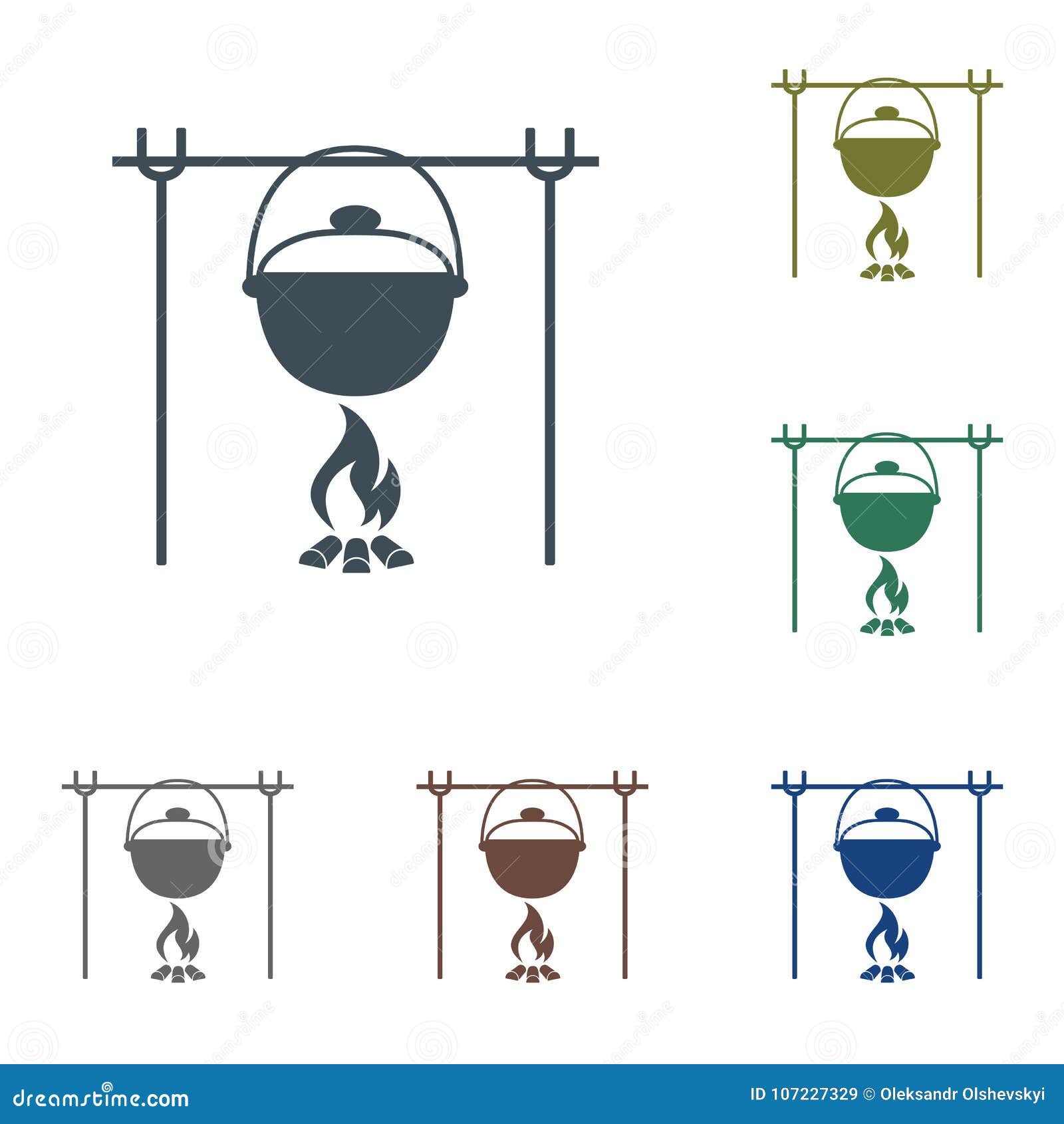 Fire and pot icon stock vector. Illustration of picnic - 107227329