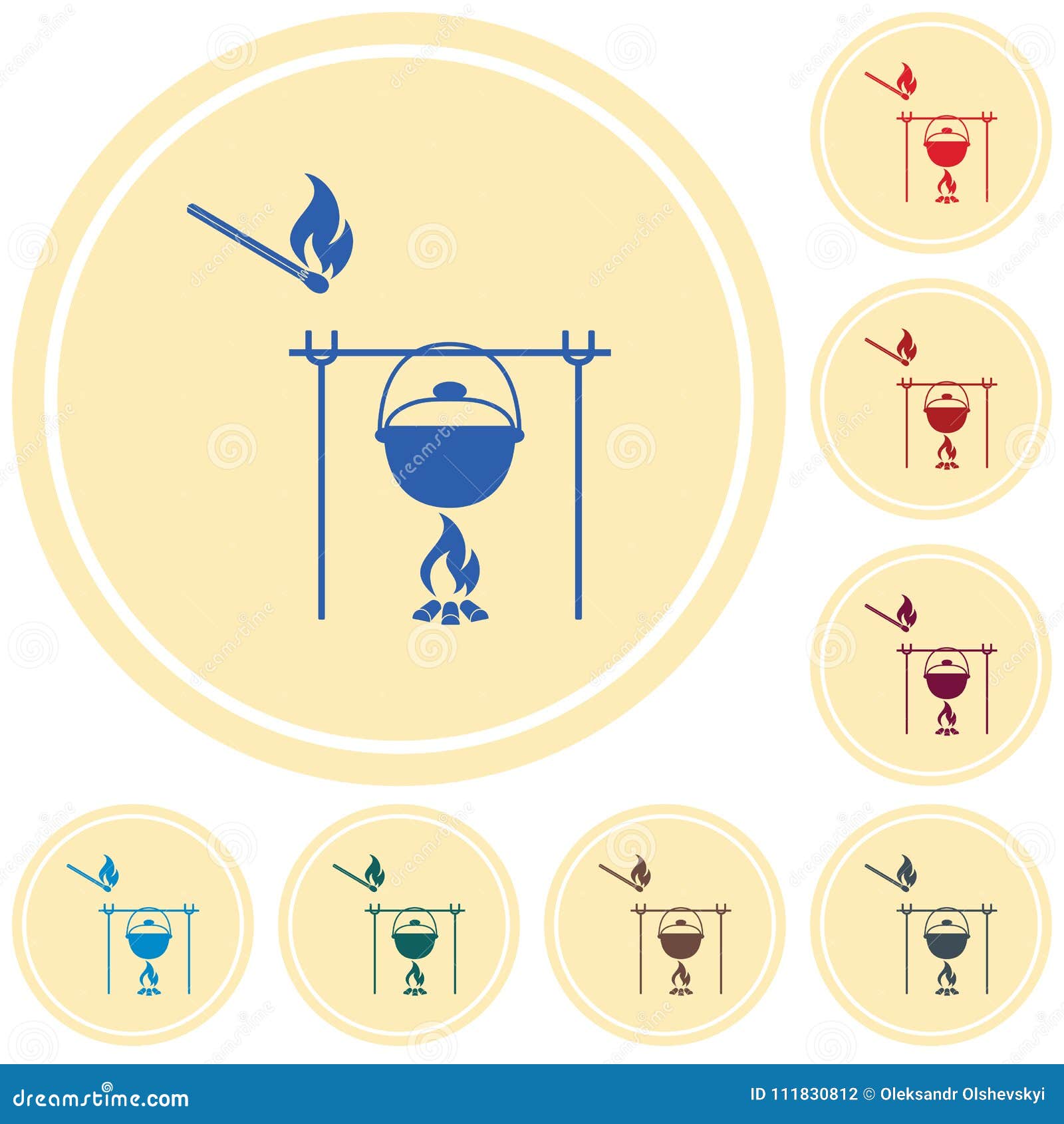 Fire and pot icon stock vector. Illustration of vector - 111830812