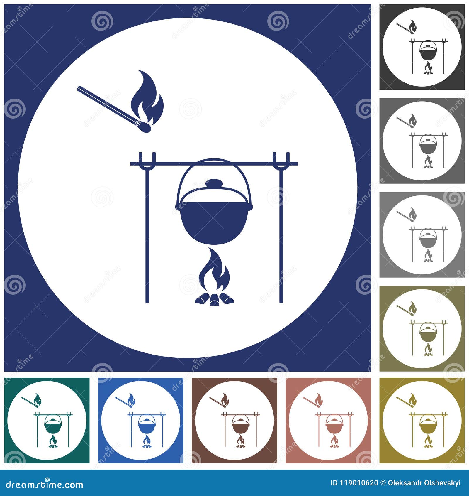 Fire and pot icon stock vector. Illustration of icon - 119010620