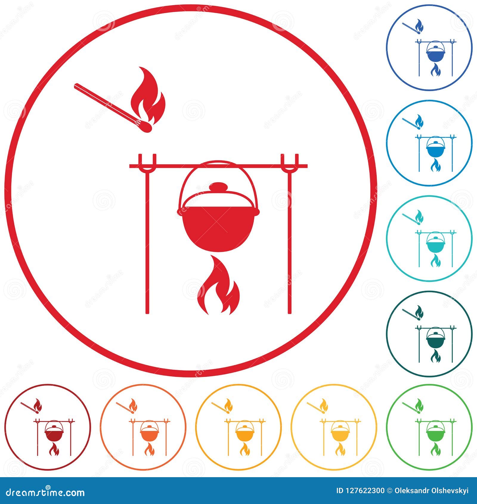 Fire and pot icon stock vector. Illustration of cooking - 127622300