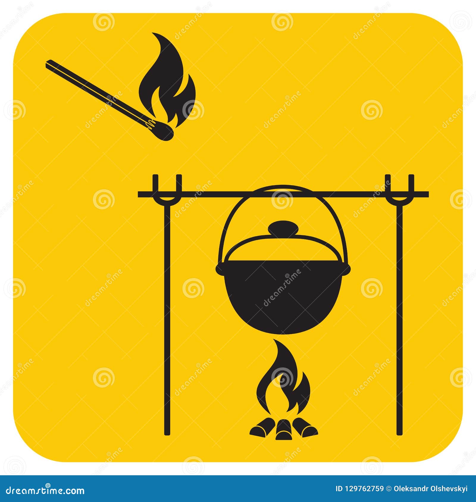 Fire and pot icon stock vector. Illustration of cook - 129762759
