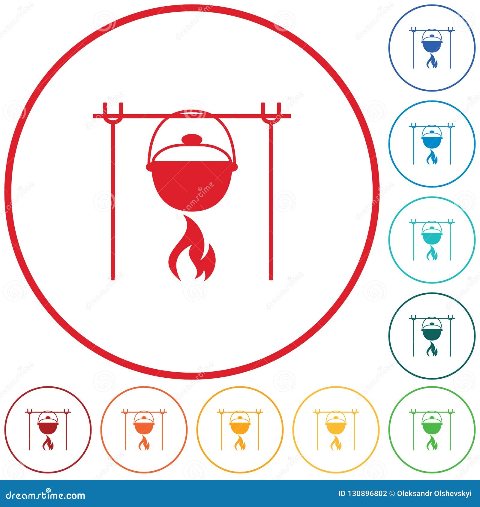 Fire and pot icon stock vector. Illustration of grill - 130896802