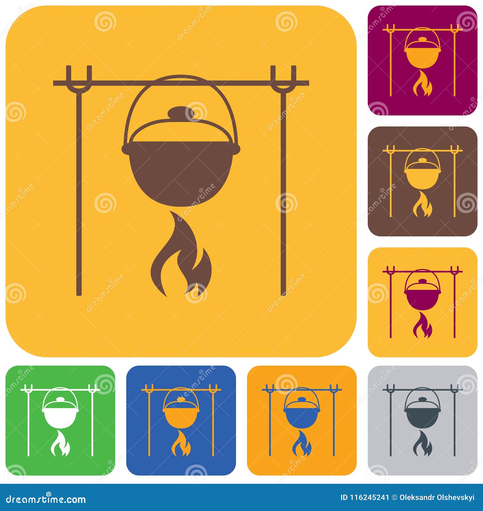 Fire and pot icon stock vector. Illustration of charcoal - 116245241