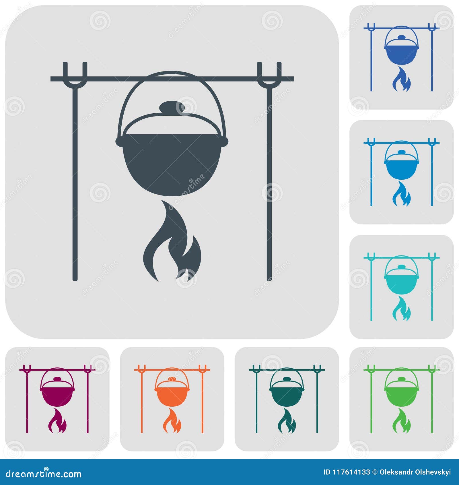 Fire and pot icon stock vector. Illustration of icon - 117614133