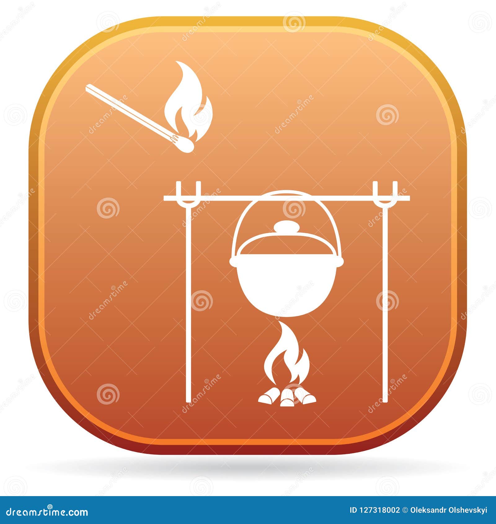 Fire and pot icon stock vector. Illustration of design - 127318002