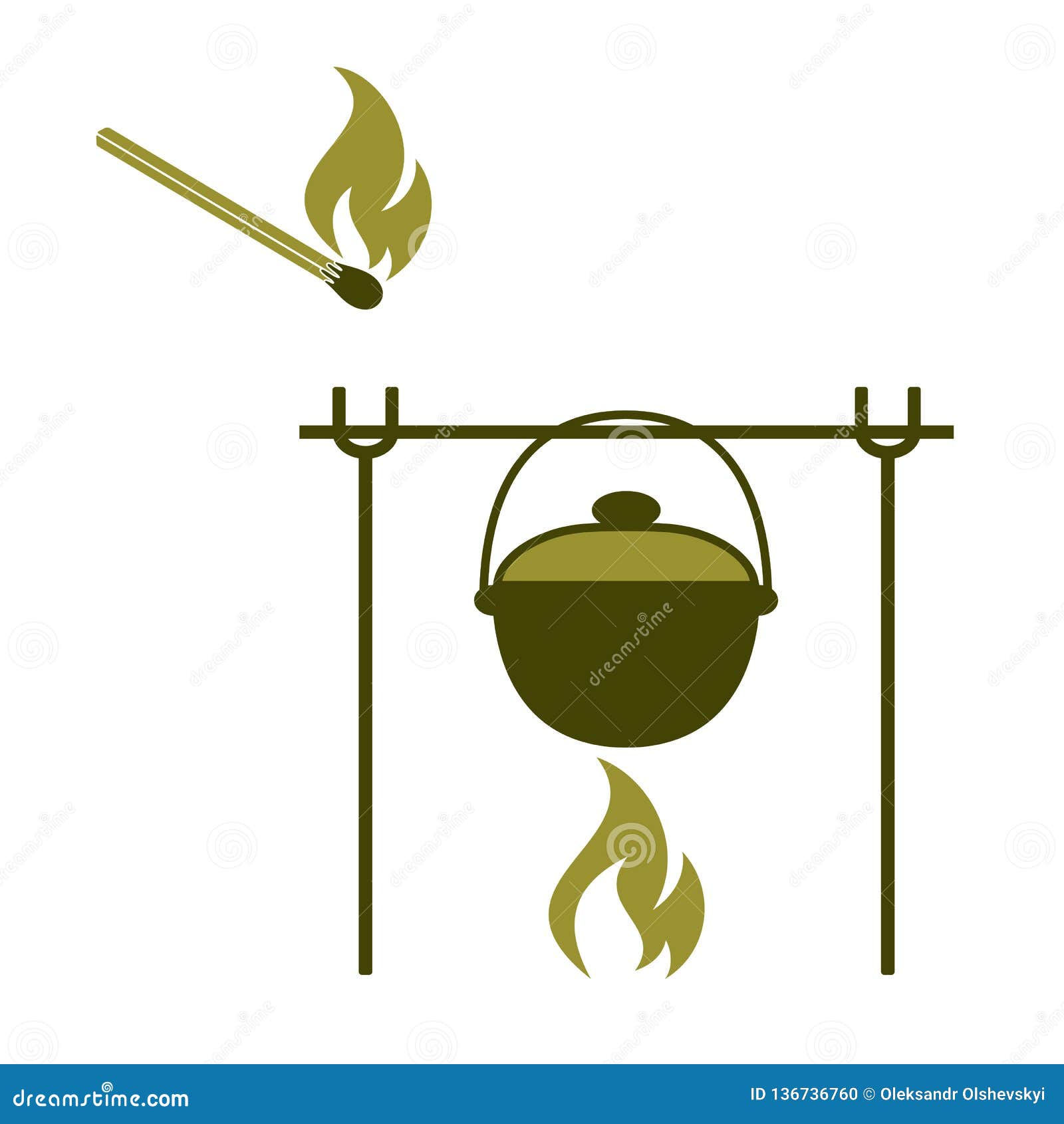 Fire and pot icon stock vector. Illustration of design - 136736760