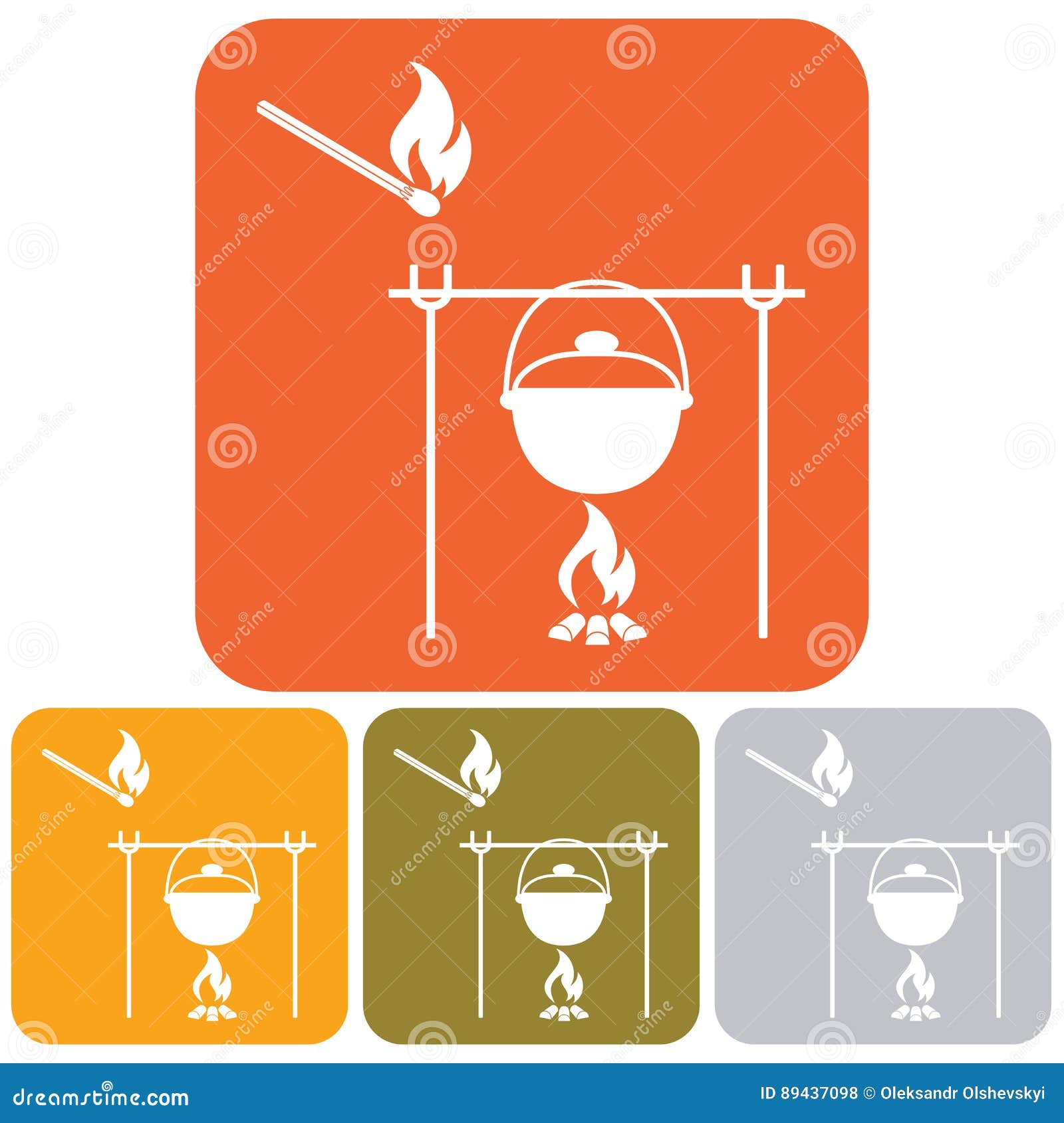 Fire and pot icon stock vector. Illustration of utensil - 89437098