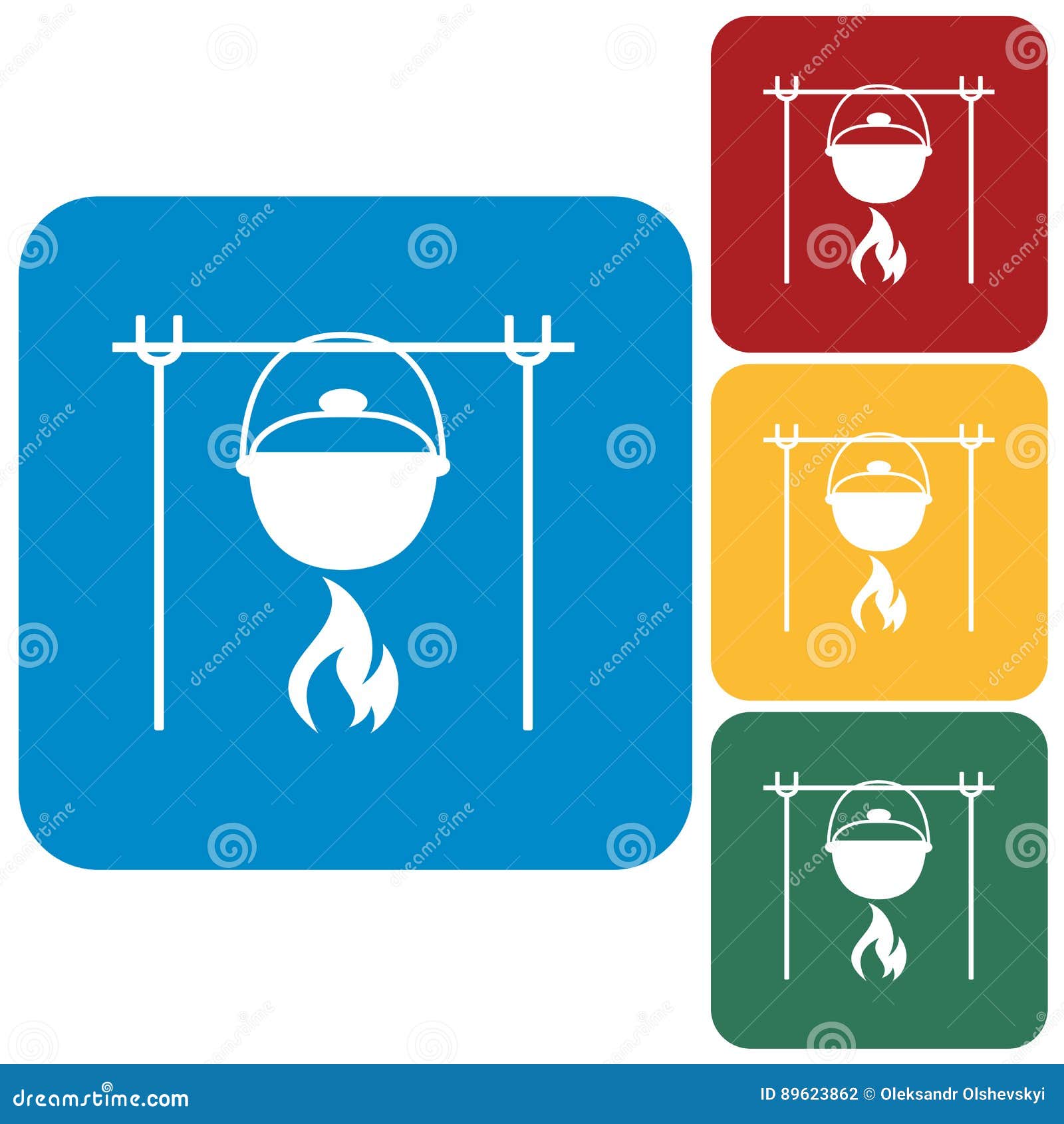 Fire and pot icon stock vector. Illustration of outdoor - 89623862
