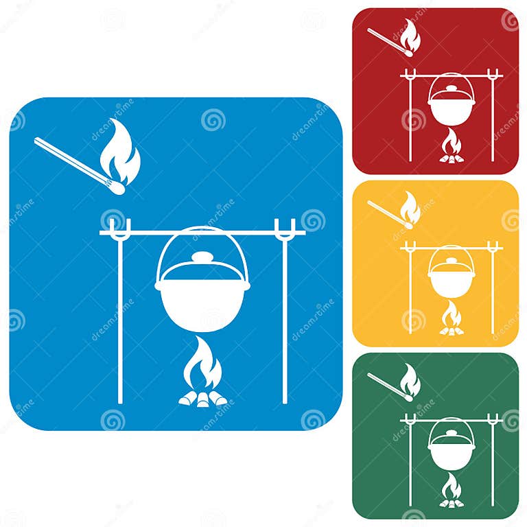Fire and pot icon stock vector. Illustration of grill - 89623876
