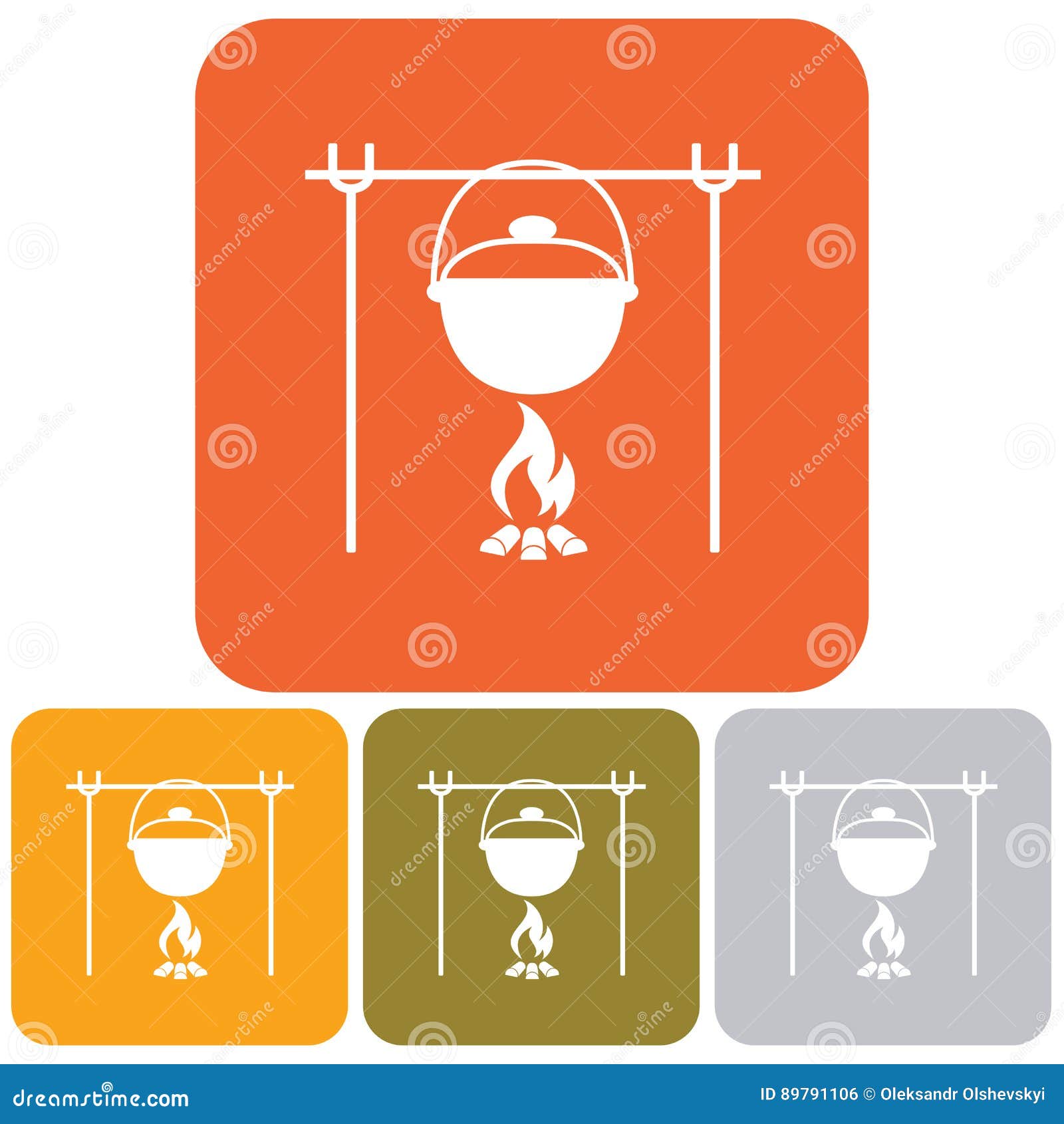 Fire and pot icon stock vector. Illustration of symbol - 89791106