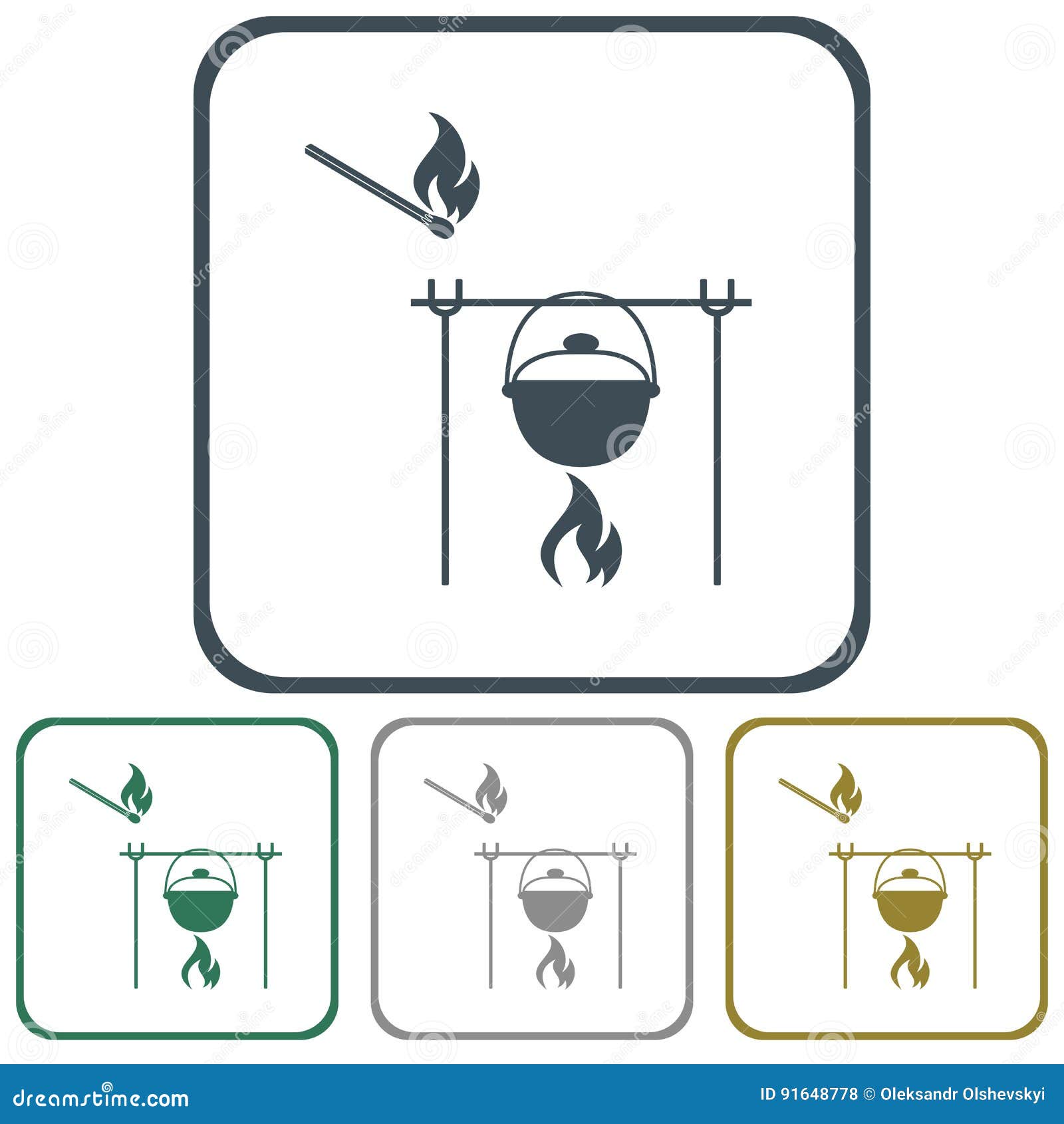 Fire and pot icon stock vector. Illustration of object - 91648778