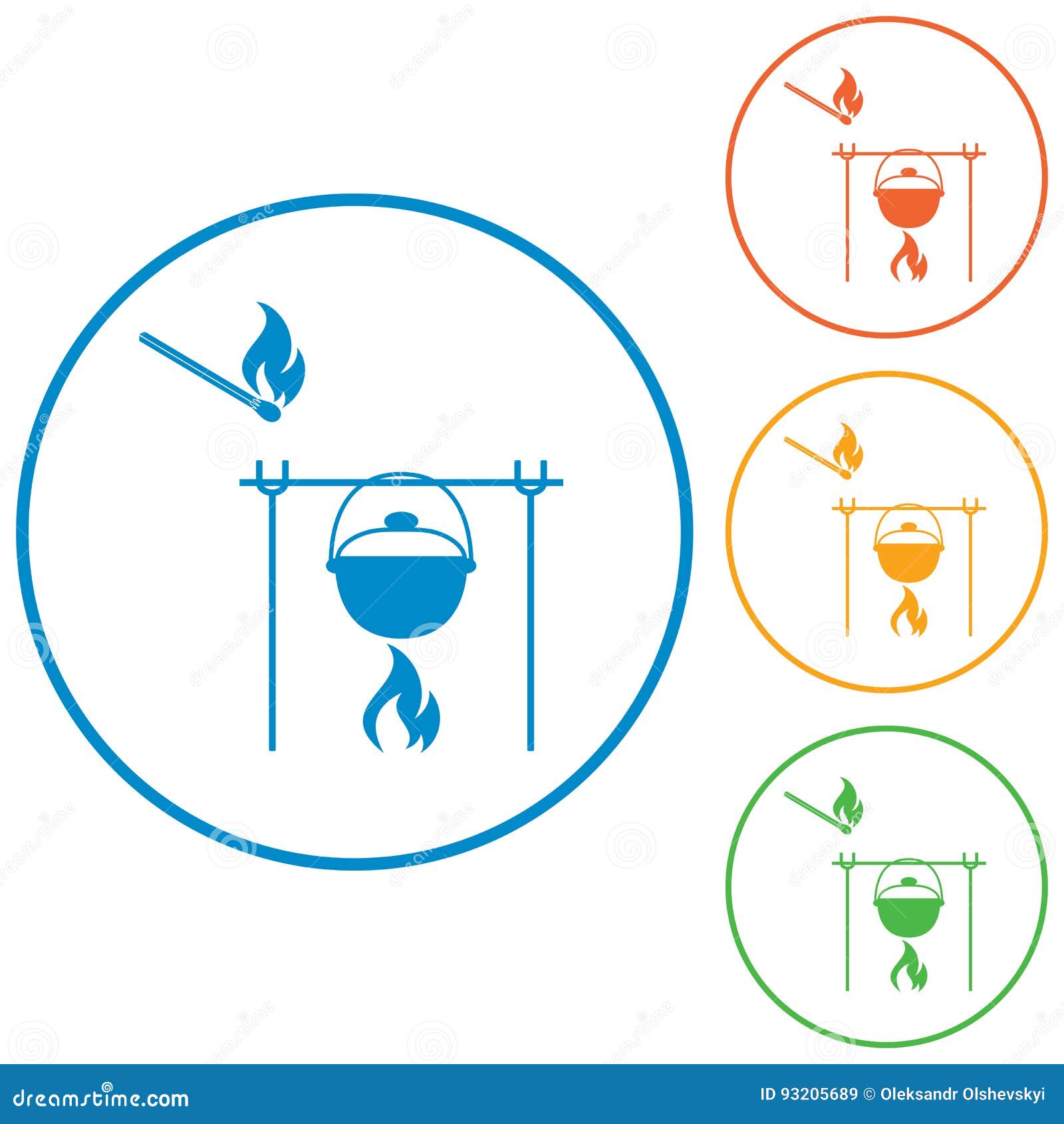 Fire and pot icon stock vector. Illustration of bonfire - 93205689