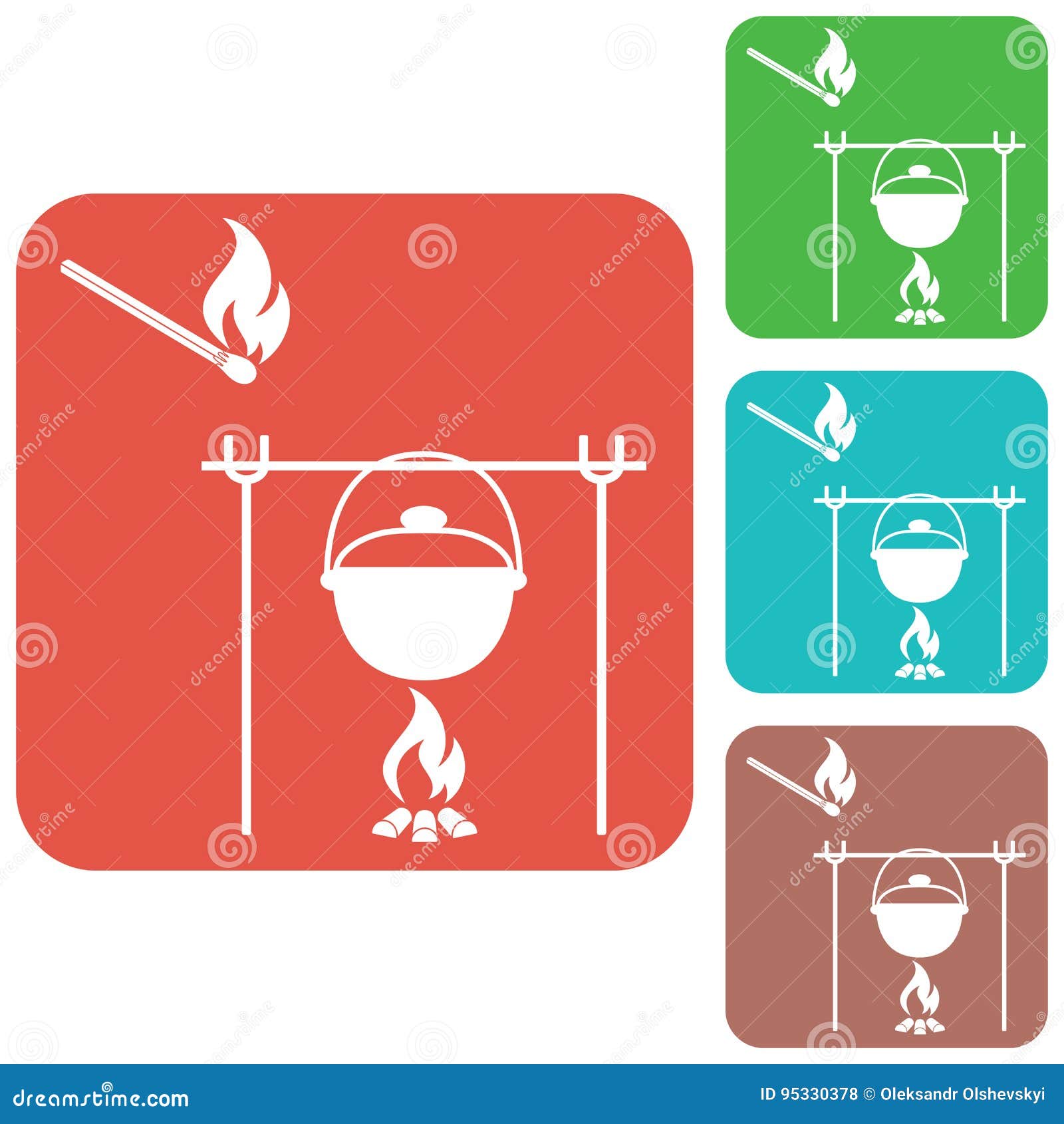 Fire and pot icon stock vector. Illustration of bonfire - 95330378