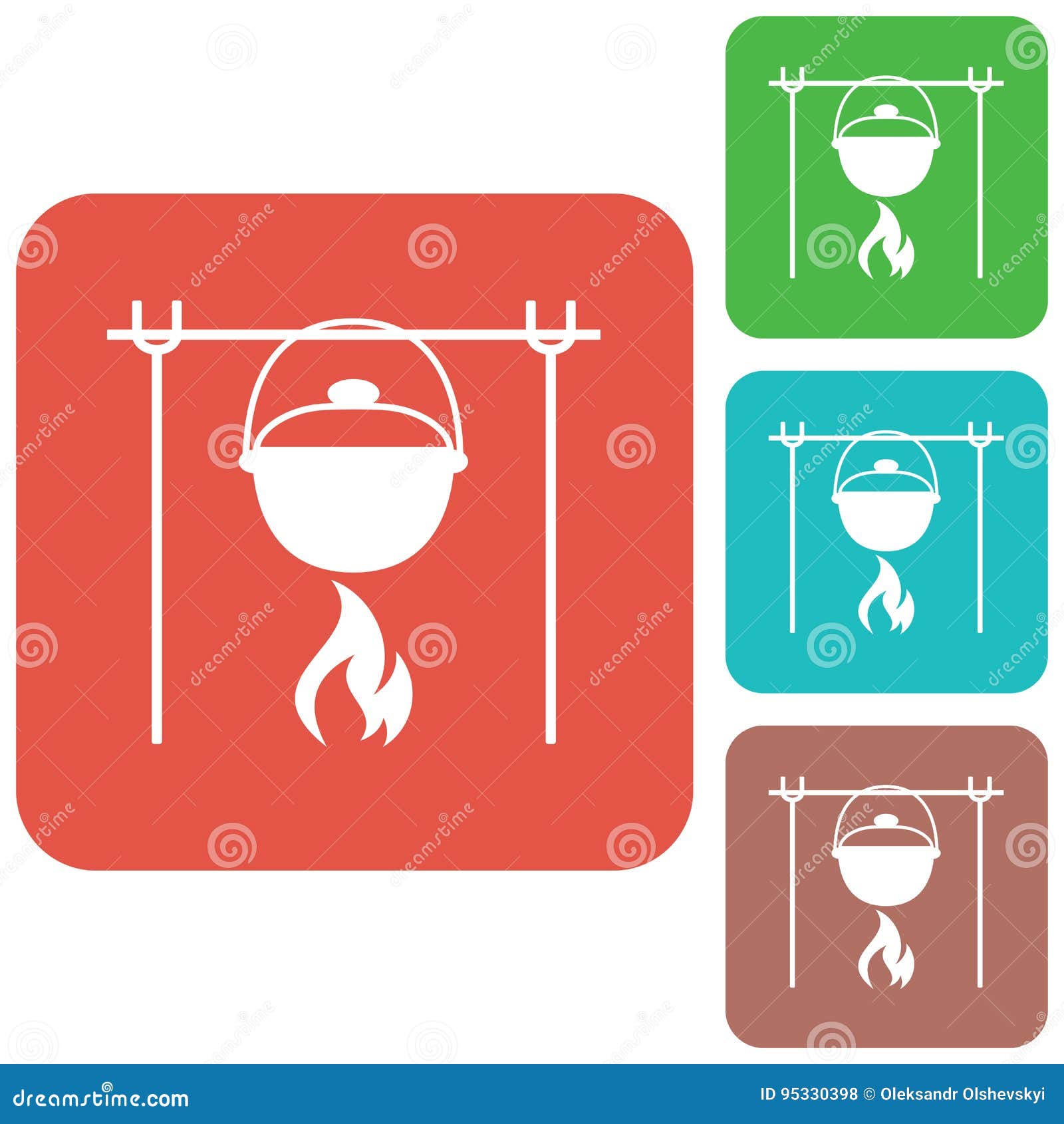 Fire and pot icon stock vector. Illustration of summer - 95330398