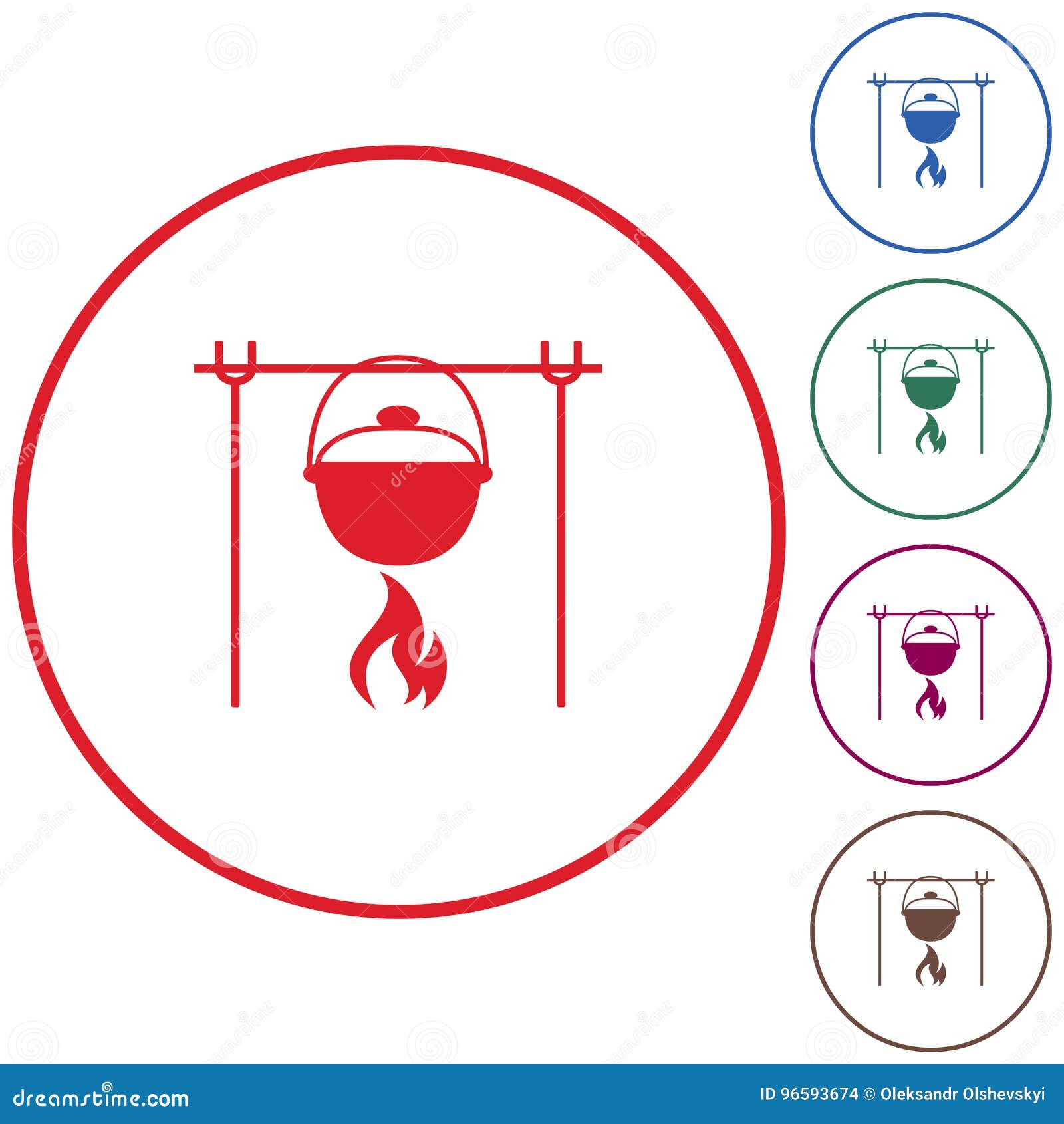 Fire and pot icon stock vector. Illustration of sign - 96593674