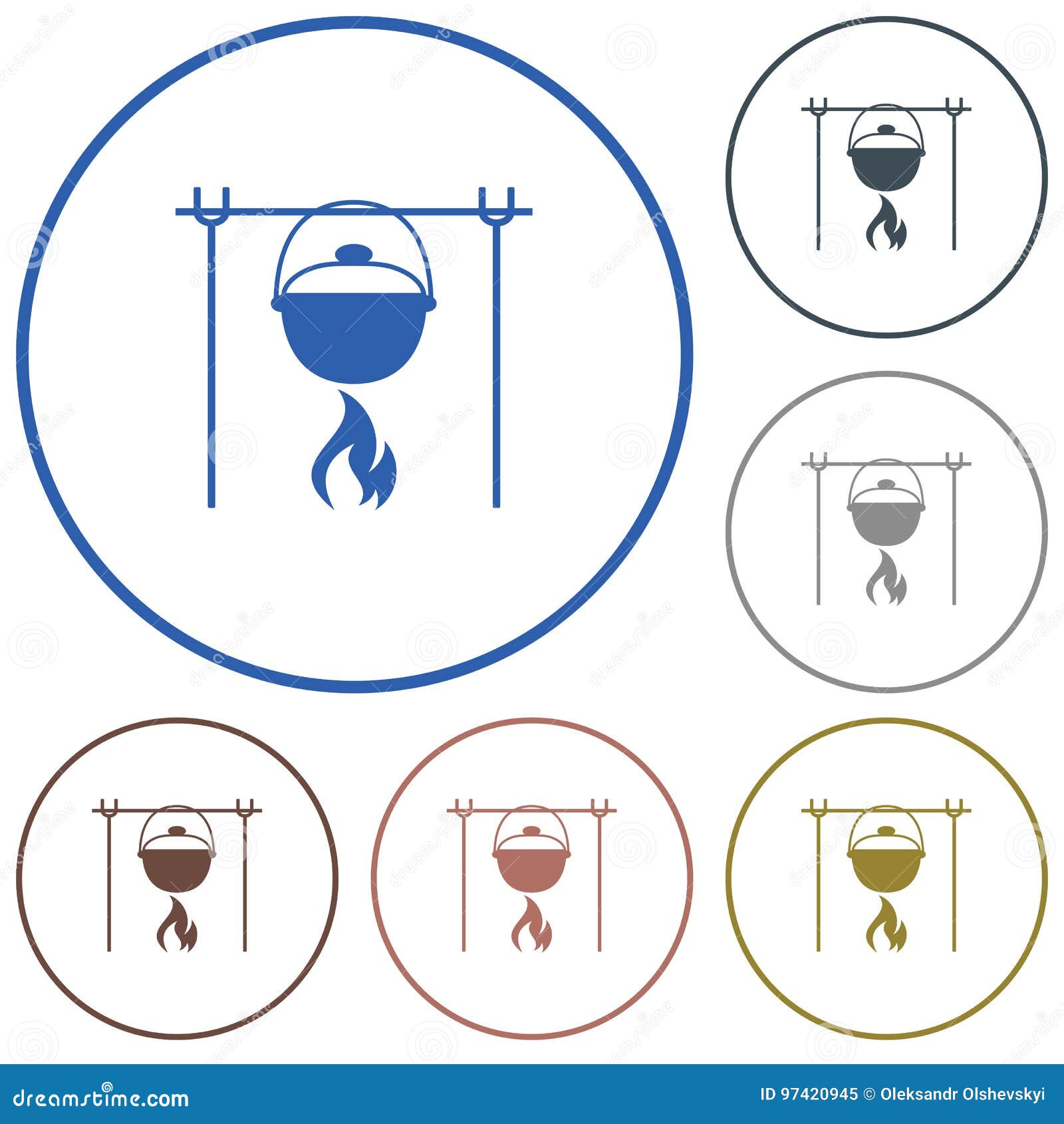 Fire and pot icon stock vector. Illustration of outdoor - 97420945