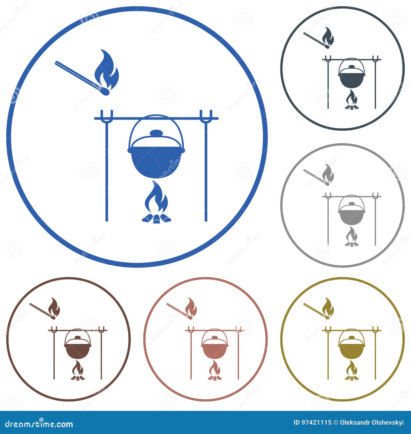 Fire and pot icon stock vector. Illustration of fire - 97421115