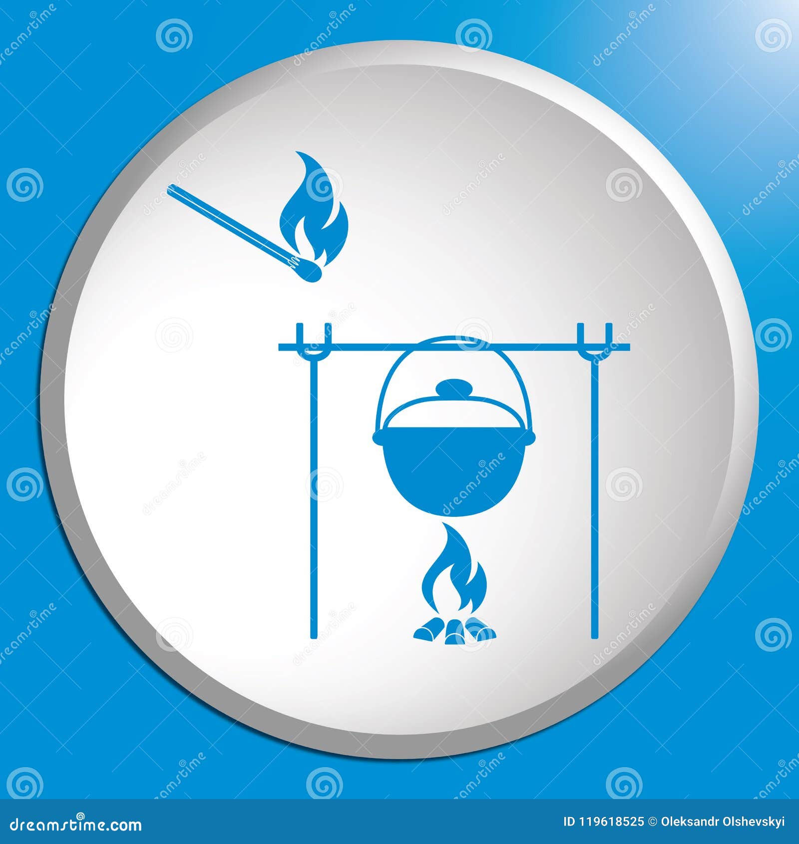 Fire and pot icon stock vector. Illustration of bonfire - 119618525