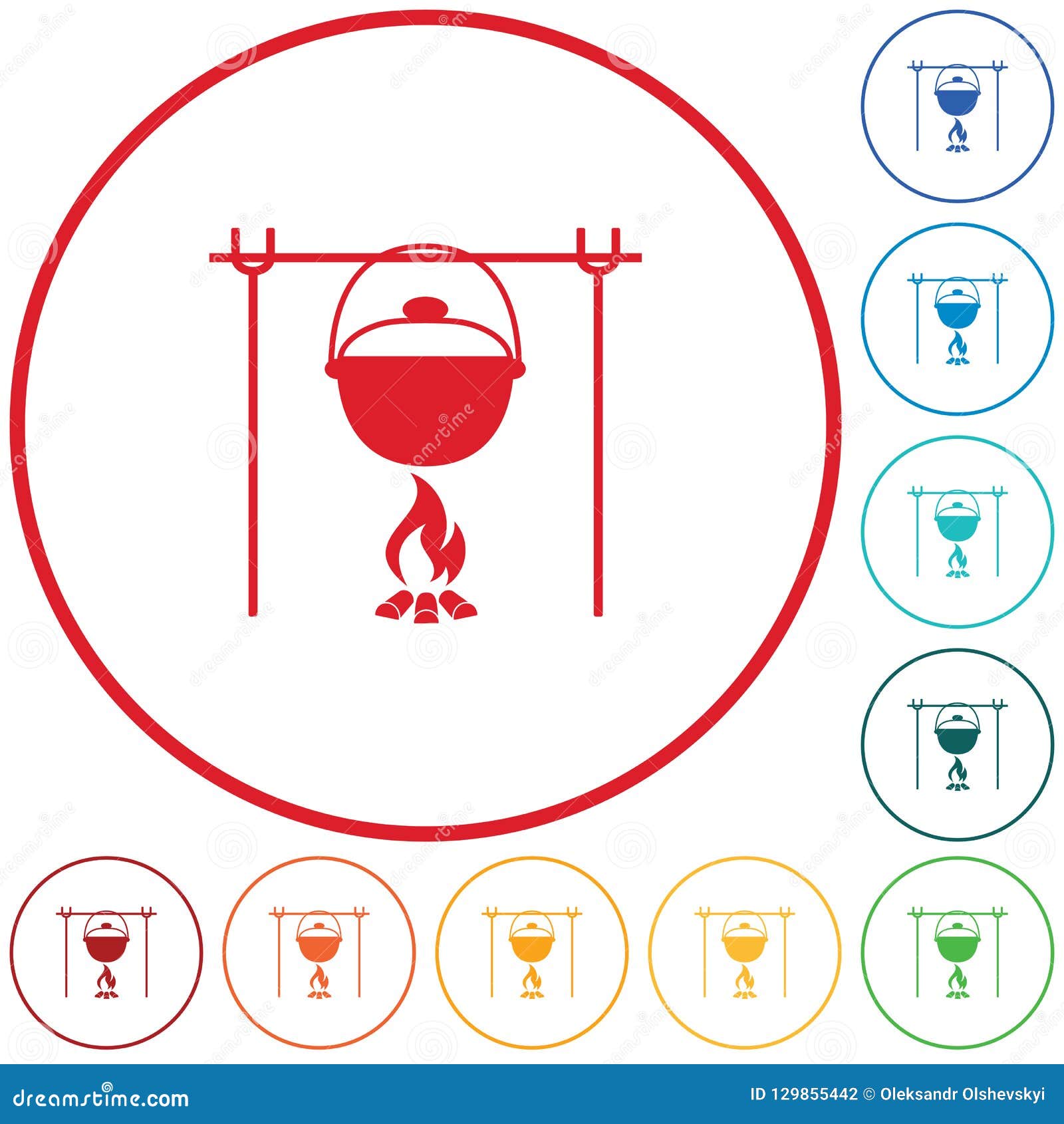 Fire and pot icon stock vector. Illustration of meal - 129855442