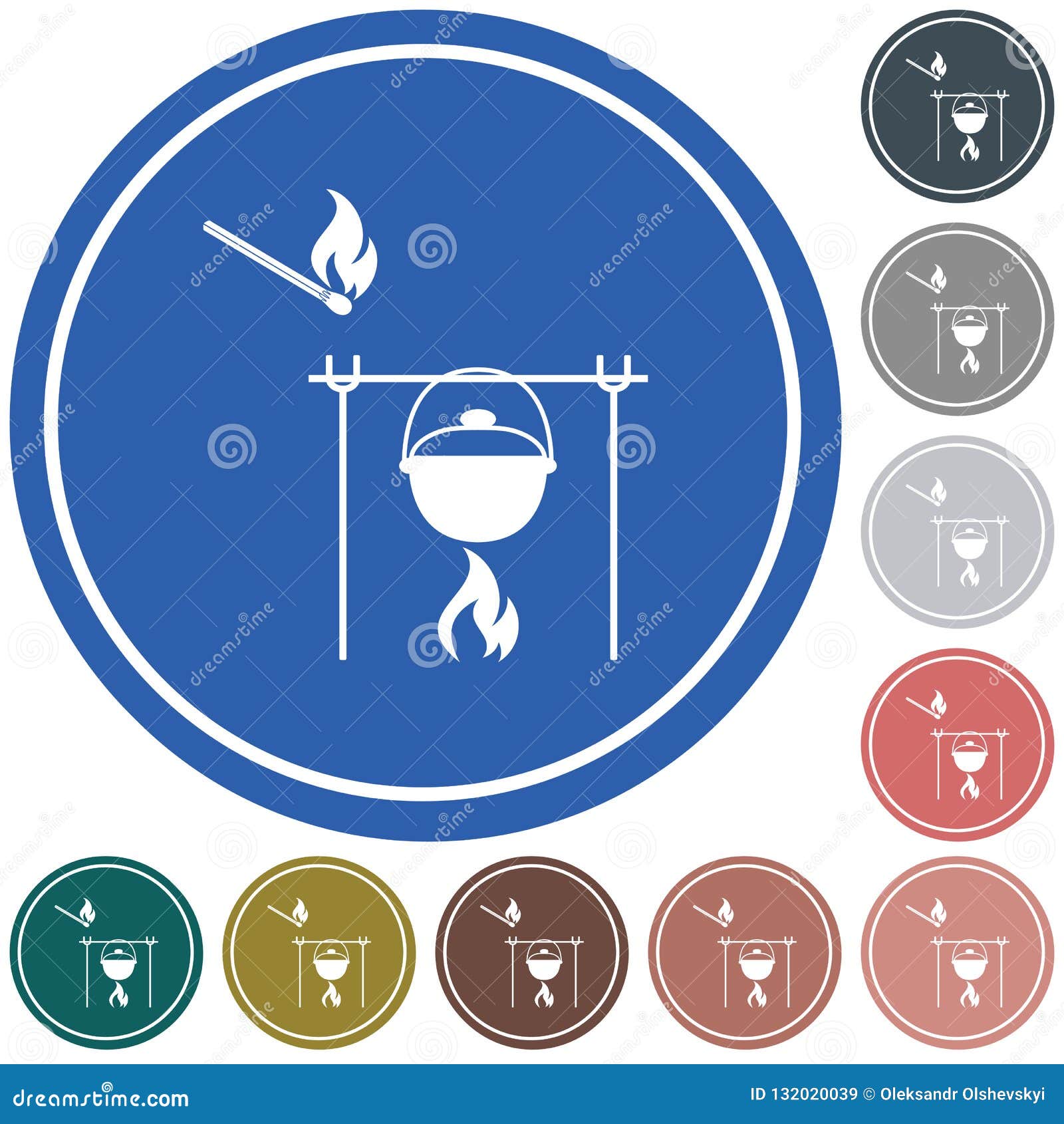 Fire and pot icon stock vector. Illustration of bonfire - 132020039