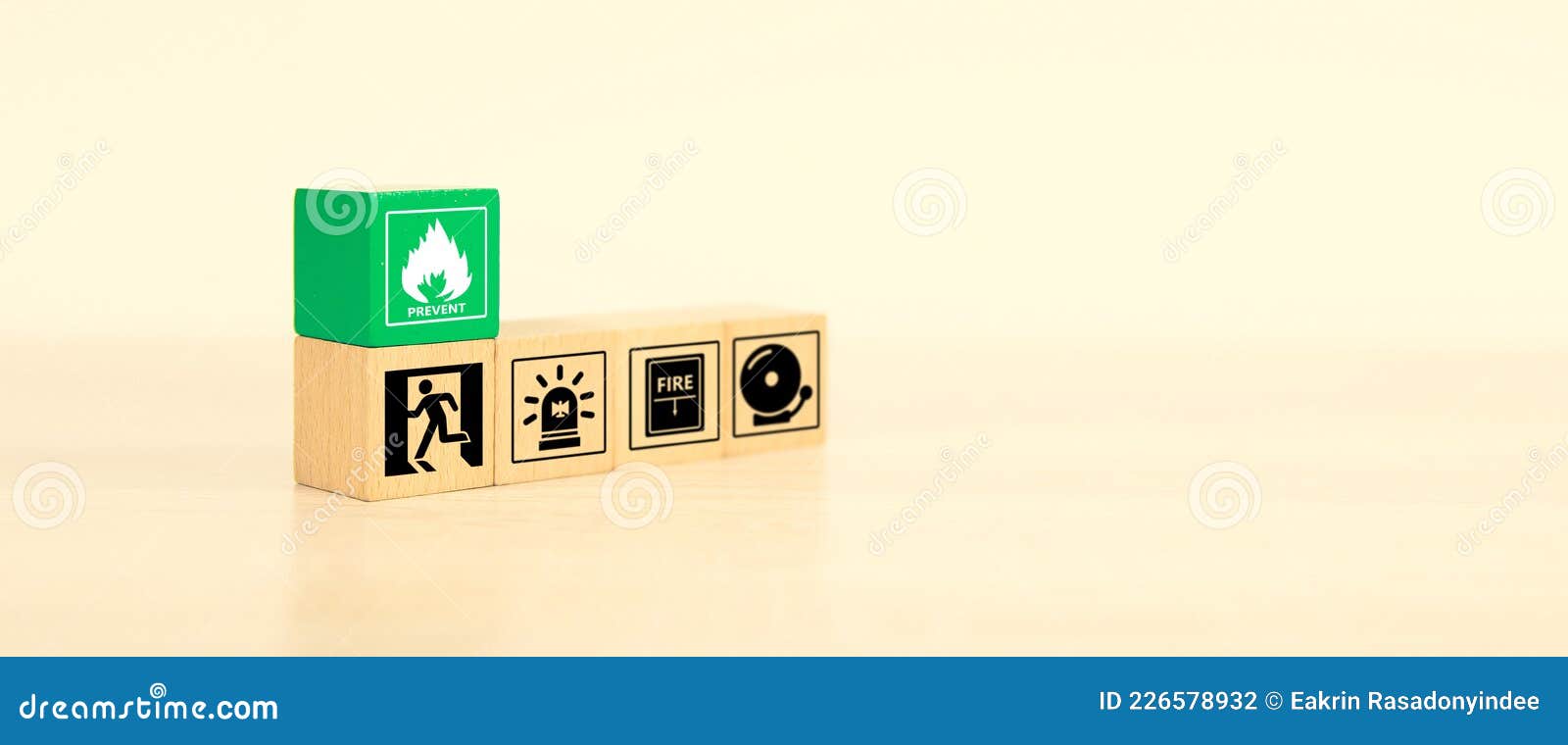Close-up Cube Wooden Toy Block Stack with Prevent Icon with Door Exit ...