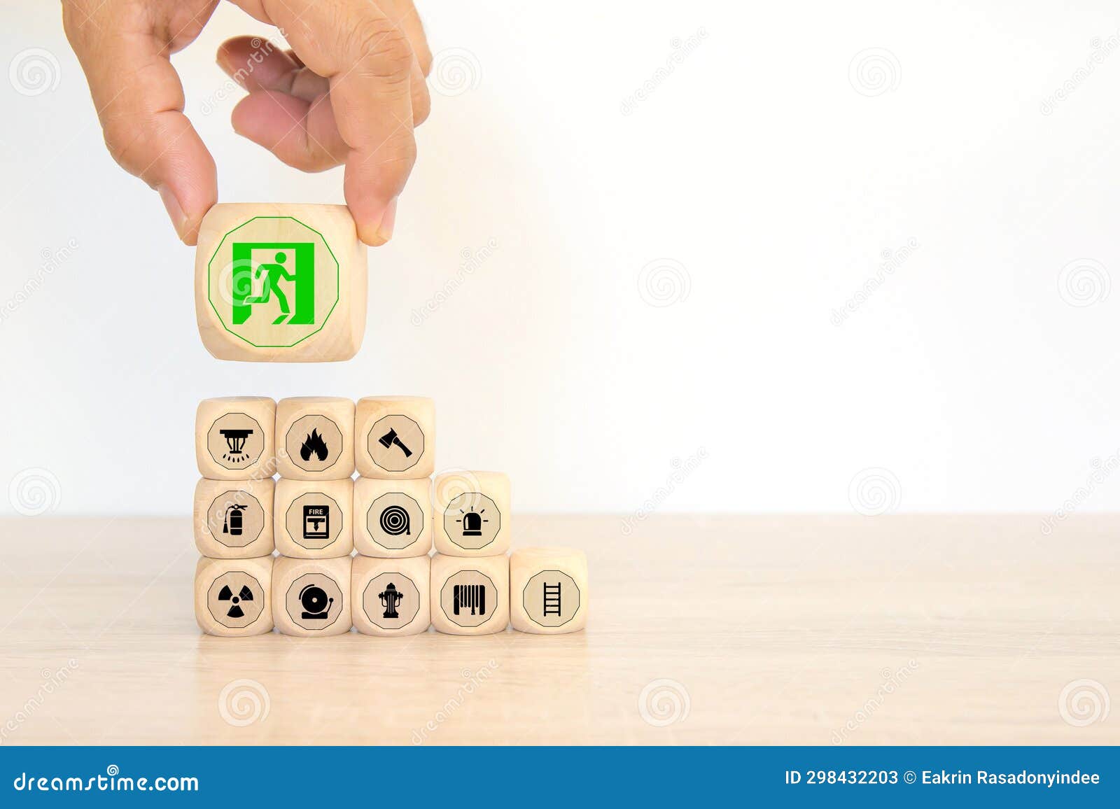 Fire Prevention Concept on Cube Wooden Toy Block Stack with Door Exit ...