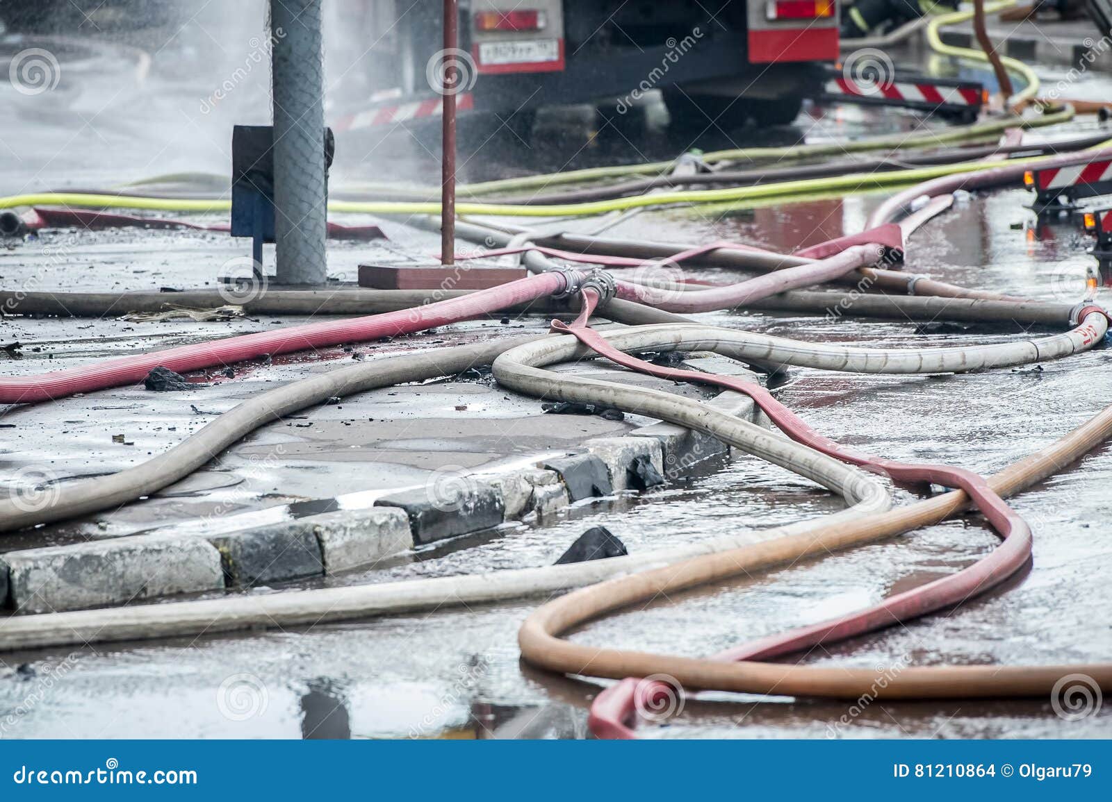 Fire-prevention Siphon or Gate a Tee and Hoses for Water are Connected ...