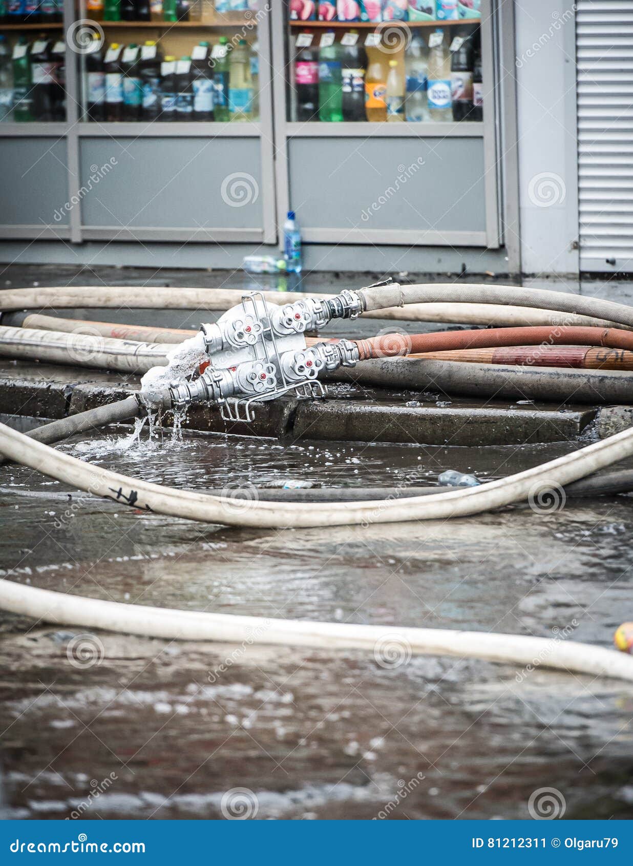 Fire-prevention Siphon or Gate a Tee and Hoses for Water are Connected ...