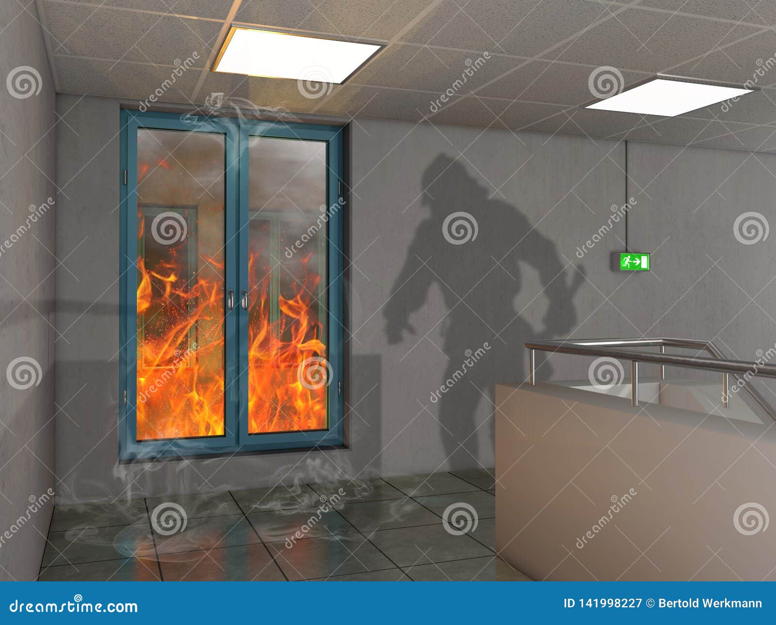 Fire Prevention Window, 3D Illustration Stock Illustration ...