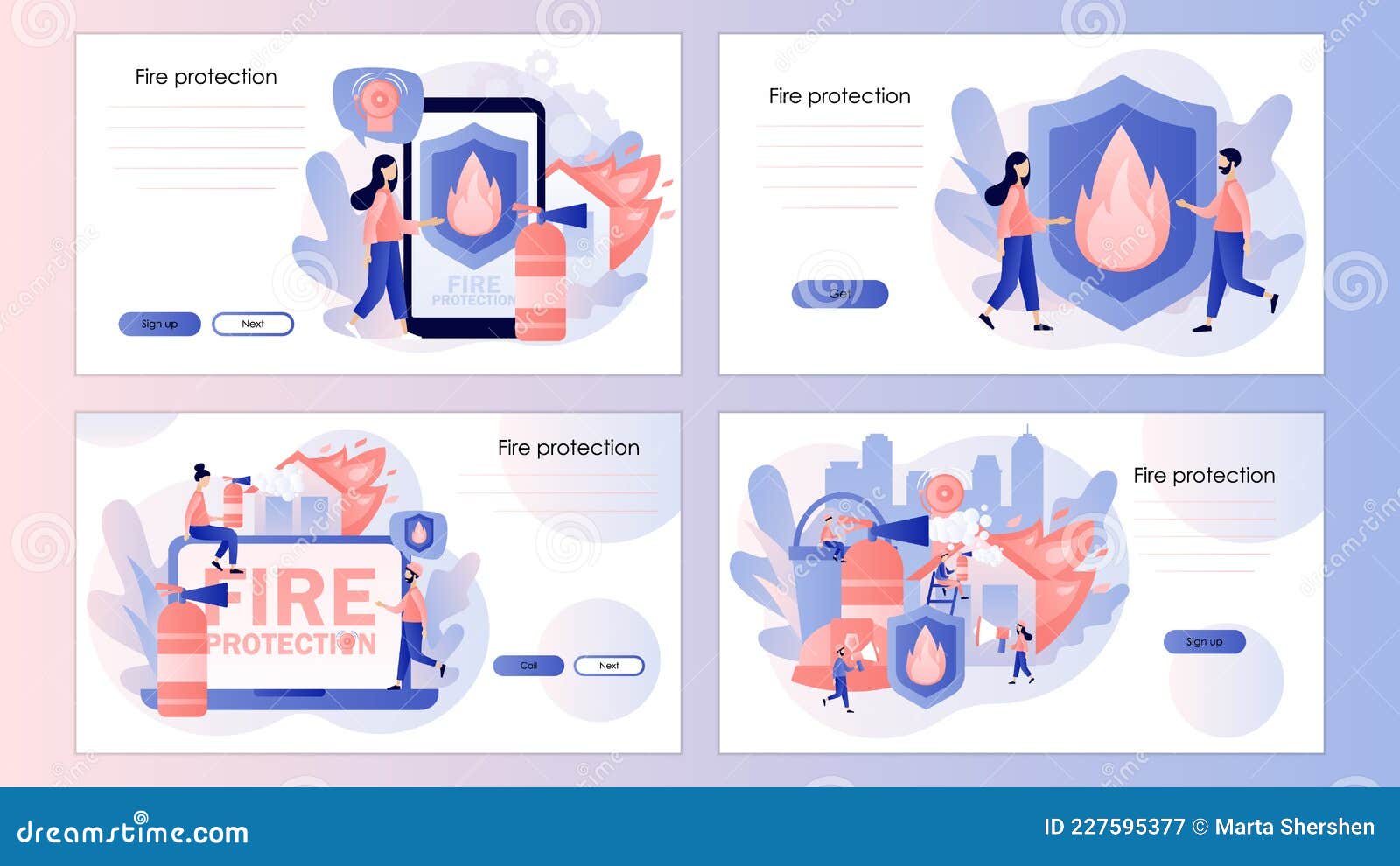 Fire Protection Concept. Fire Prevention Technologies. Tiny People ...