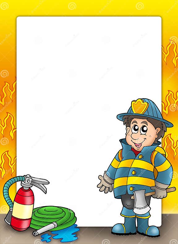 Fire Protection Frame with Fireman Stock Illustration - Illustration of ...