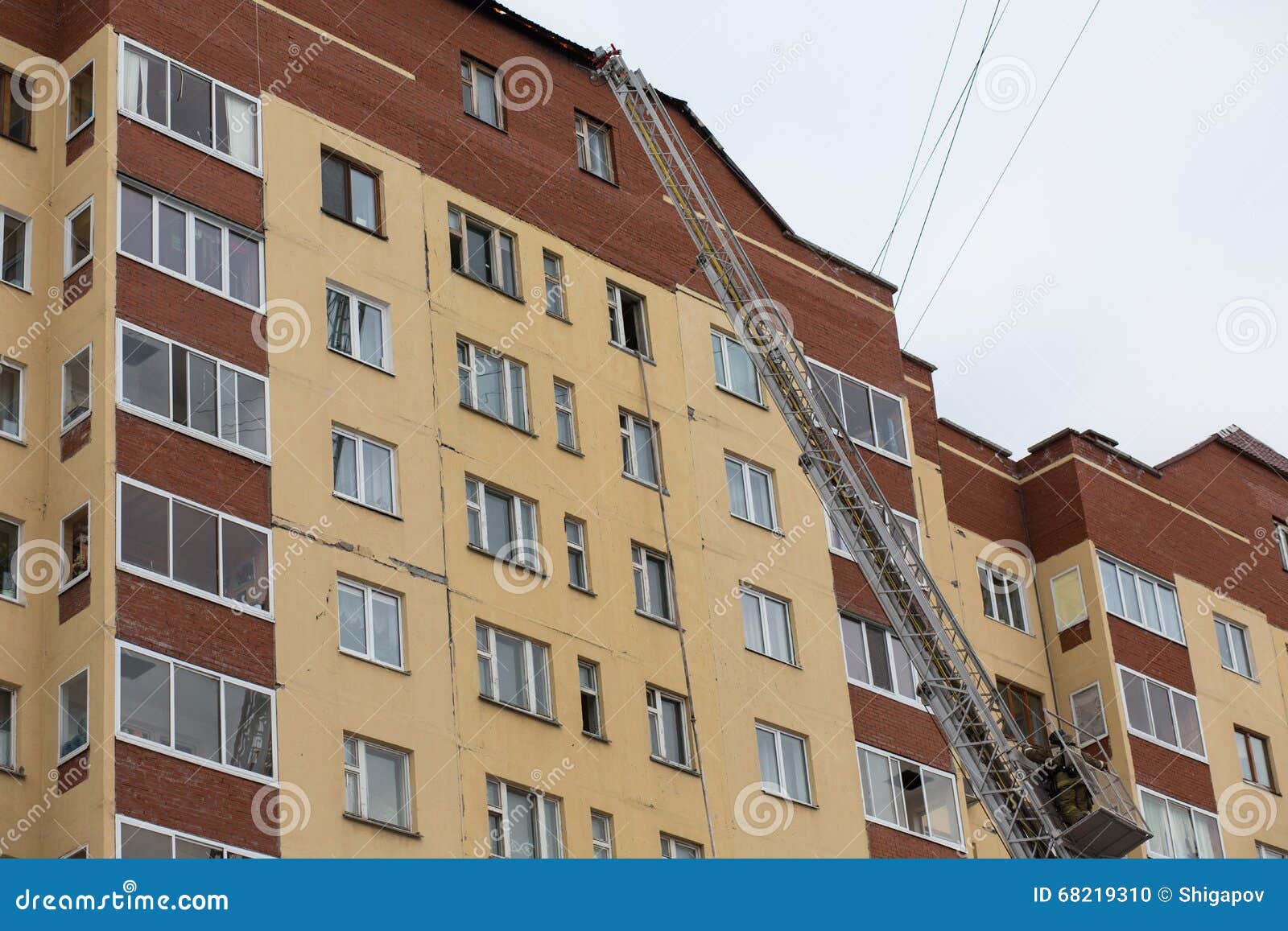 Fire In An Apartment Building, Firefighters Arrived In Fire Trucks And ...